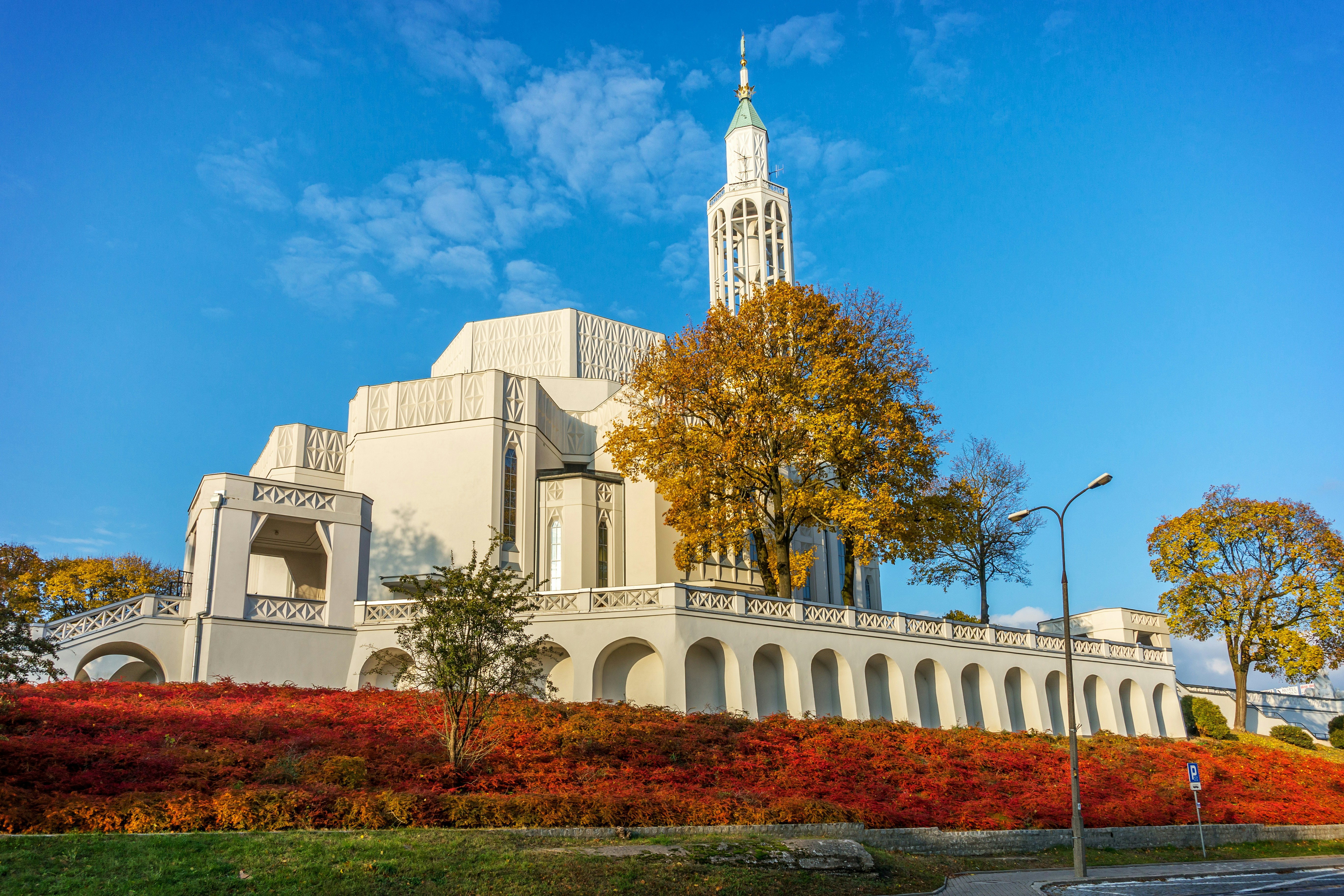 Monumental Chapel Rising Above a Red-Touched Terrace