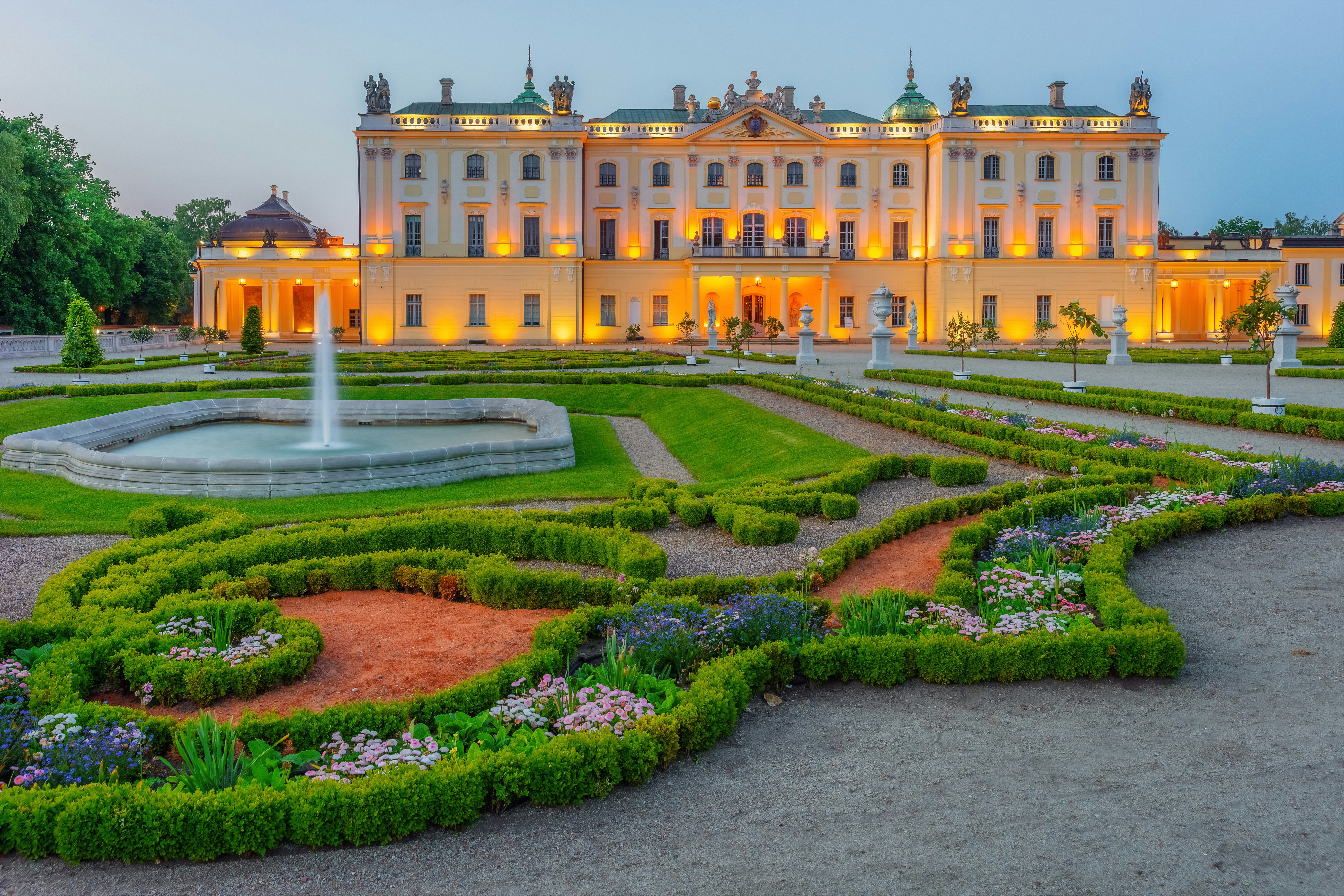 Baroque Manor in Illuminated Gardens