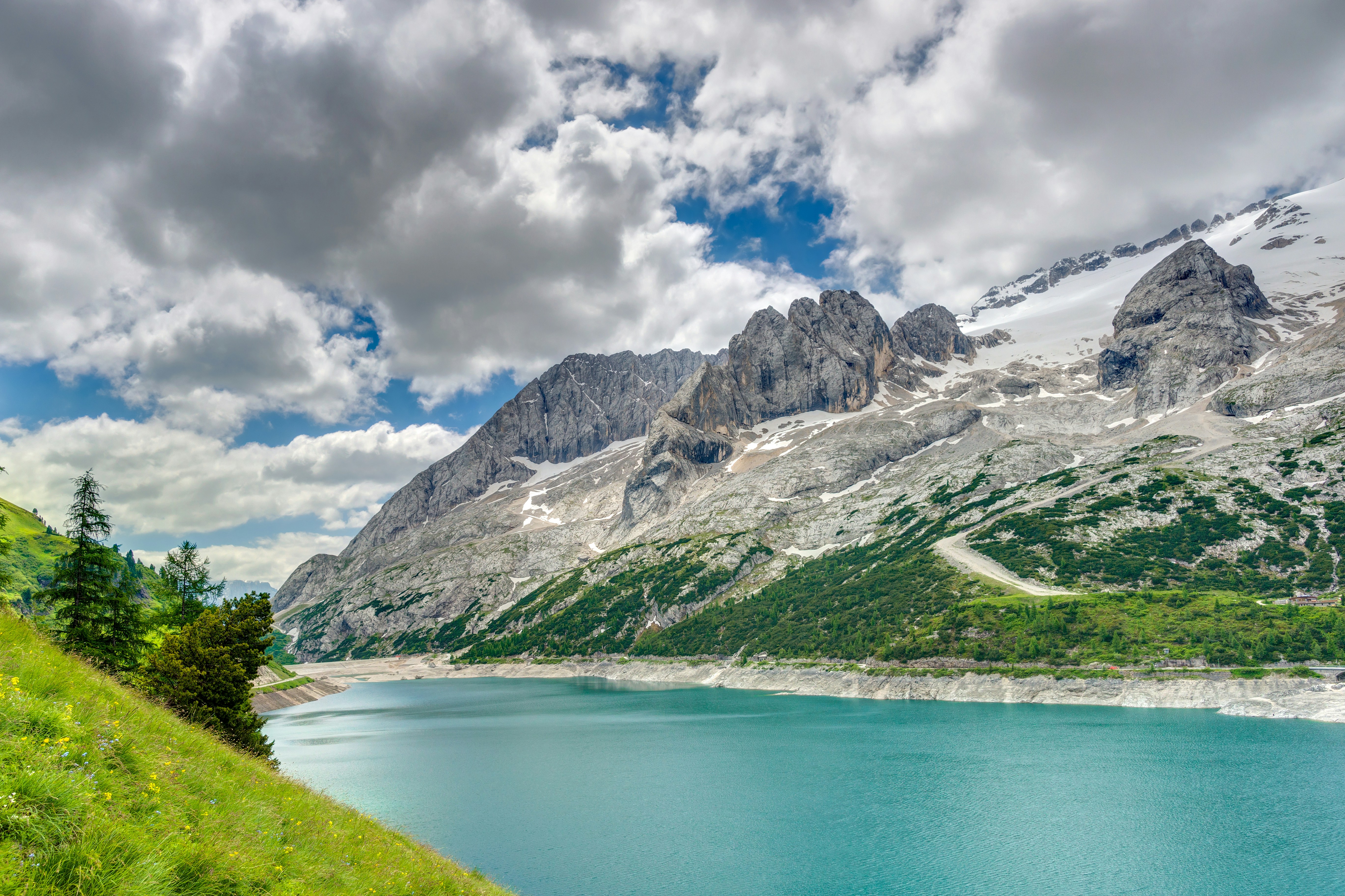 Emerald Basin at the Foot of Snow‑Crowned Peaks
