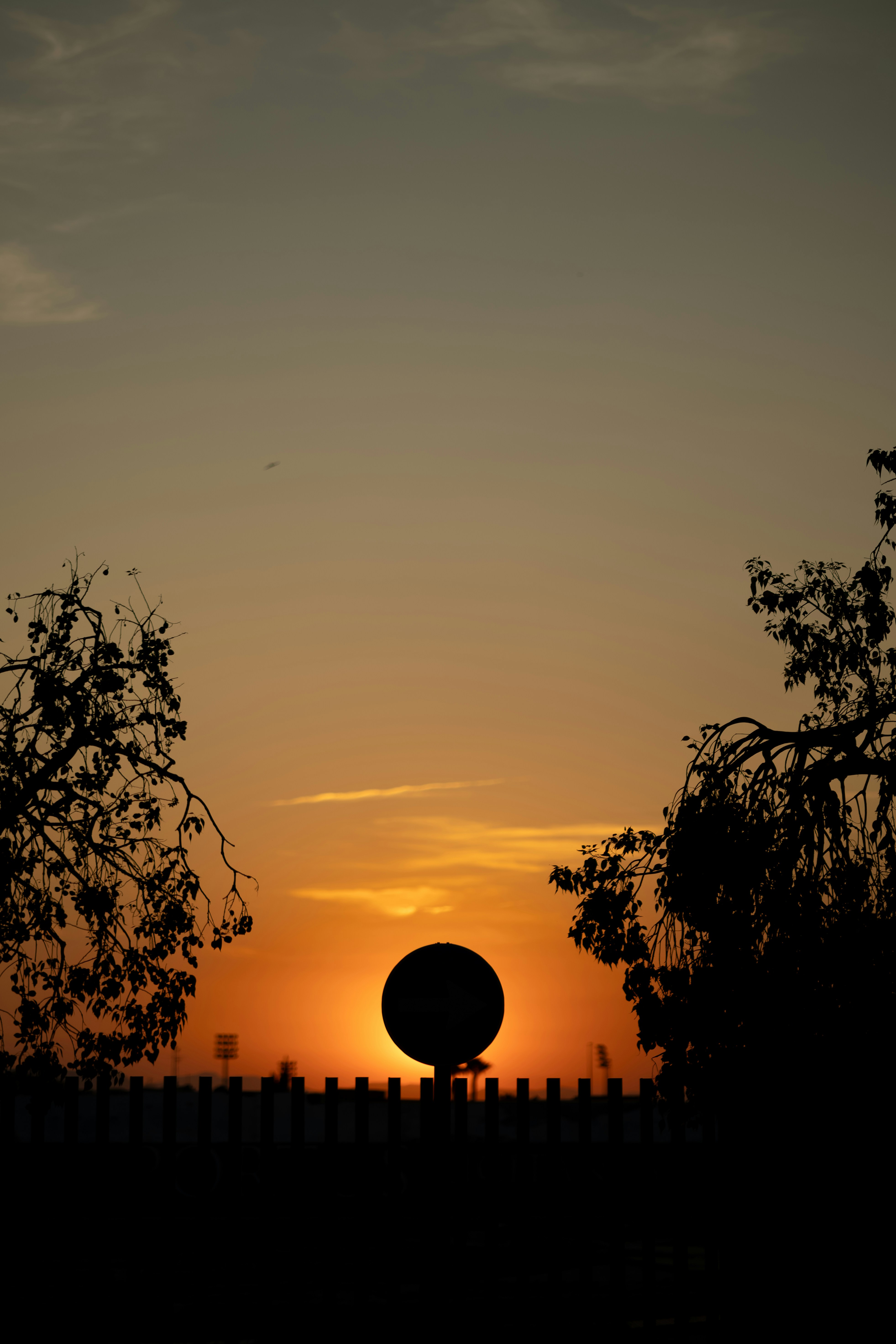 Silhouette at Sunset: A Spherical Marker Beneath Twilight