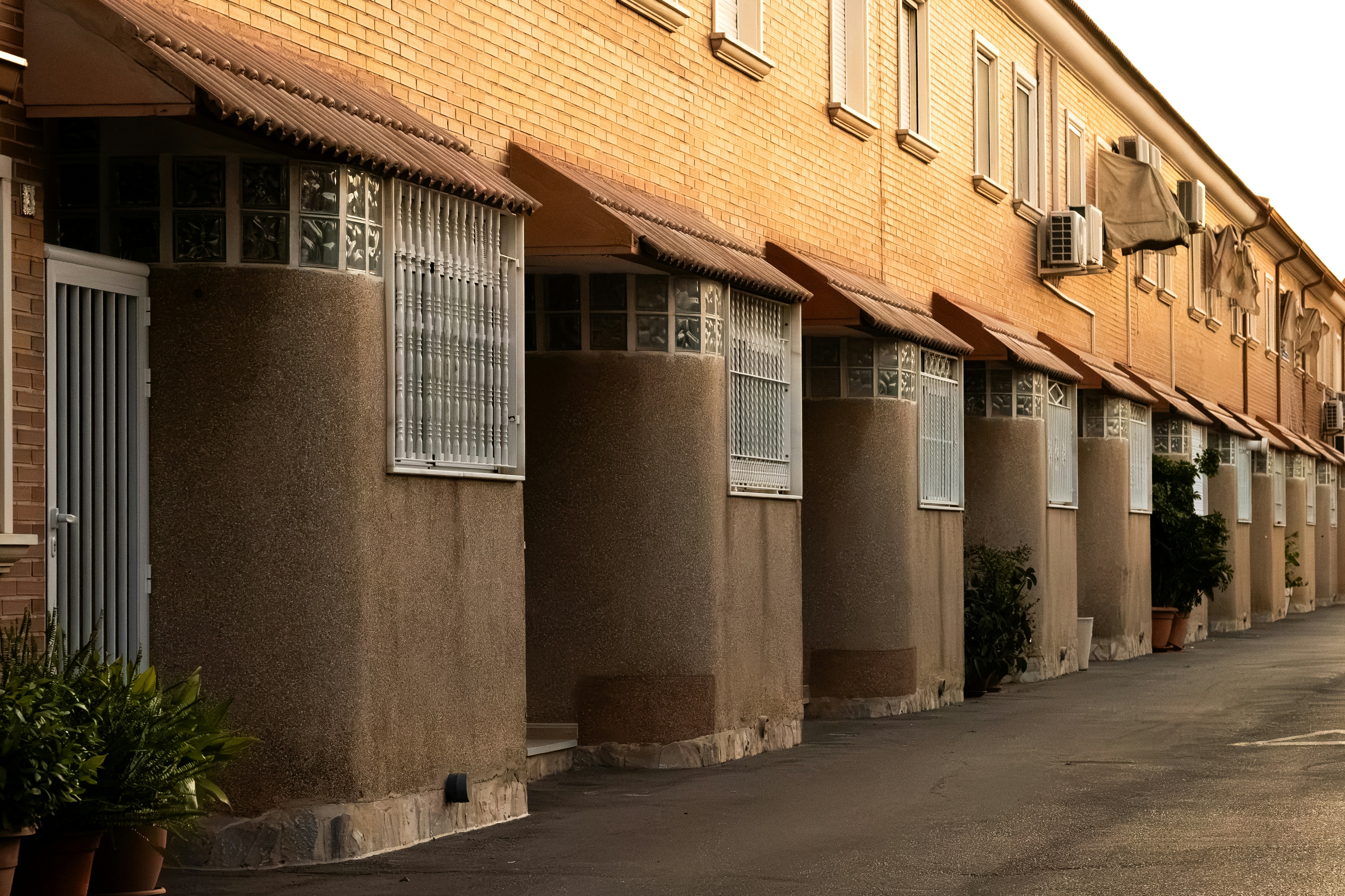 Row of Sunlit Terracotta Facades