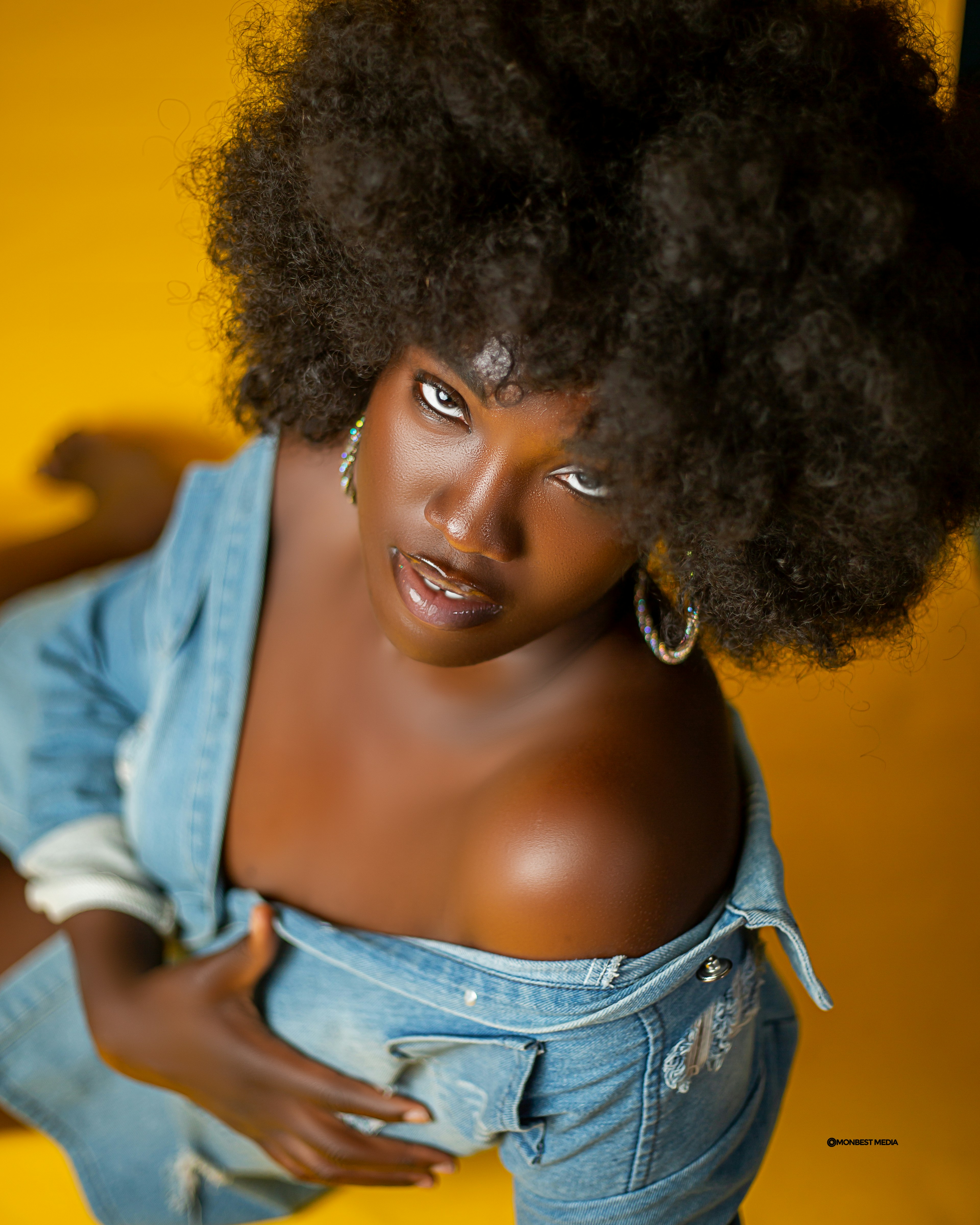 Afro Glow: Golden Backdrop and Denim Drapes