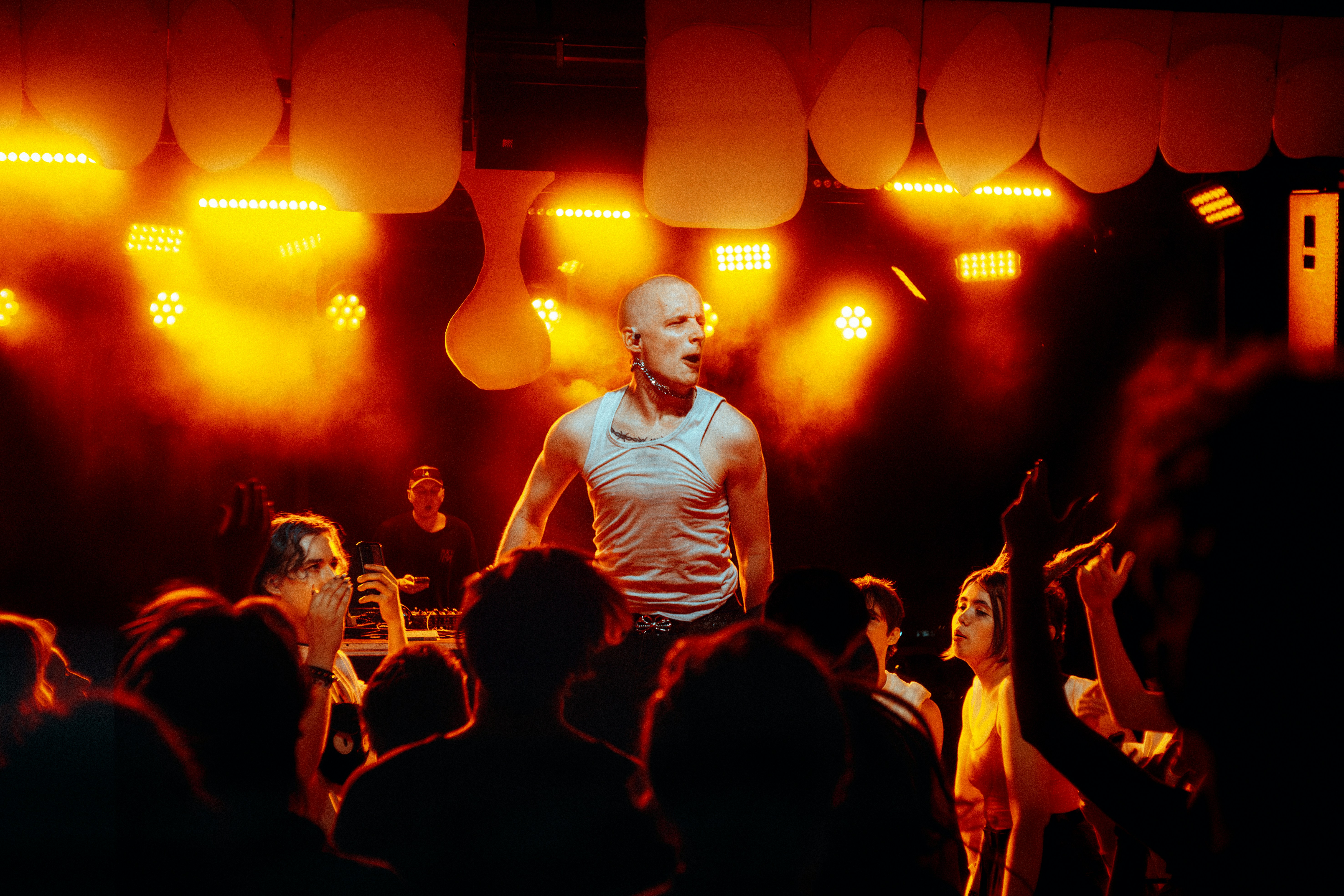 Midnight Pulse: A Lead Singer in Neon With the Crowd