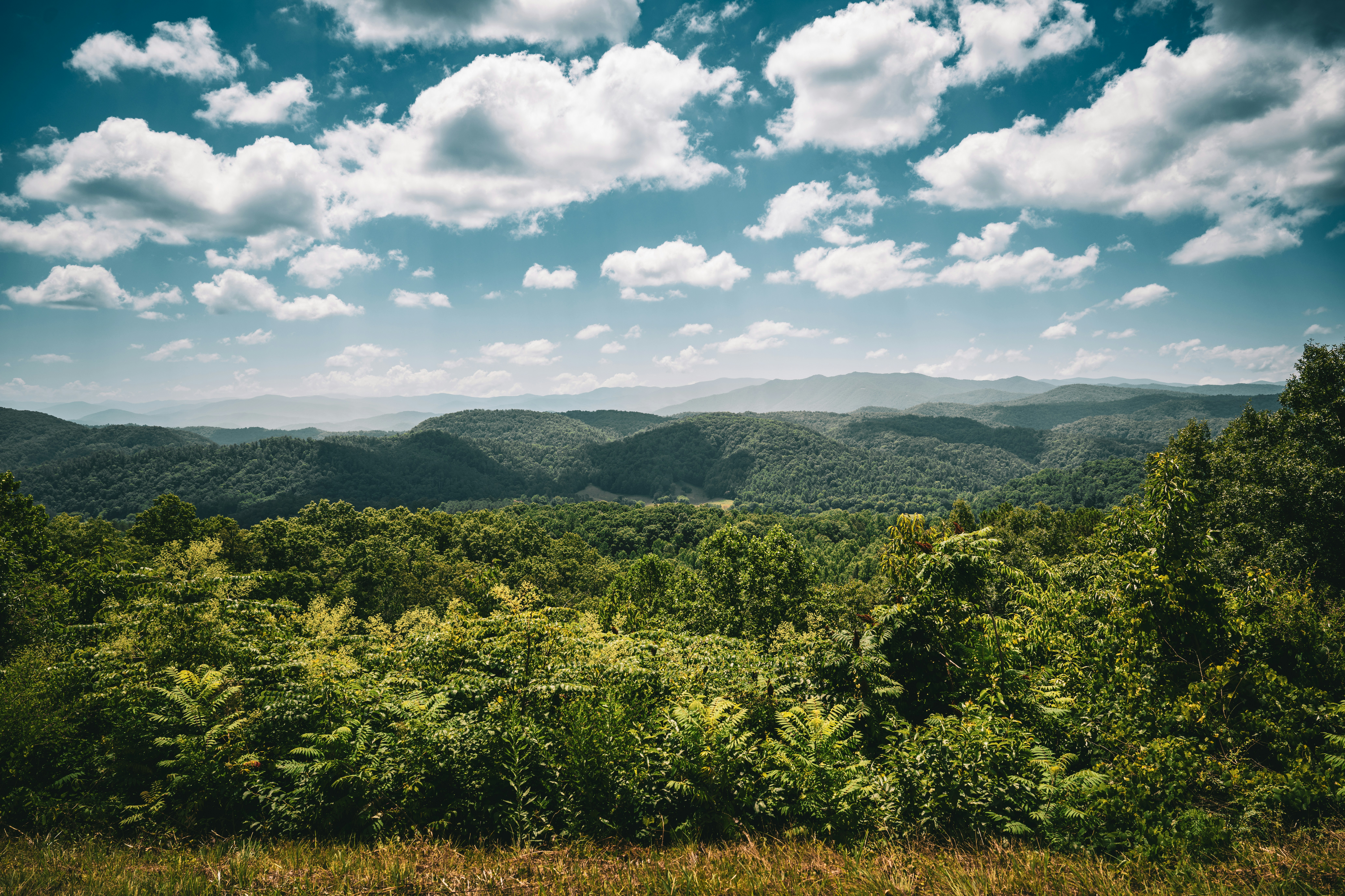 Horizon of Green Valleys Under a Lively Sky