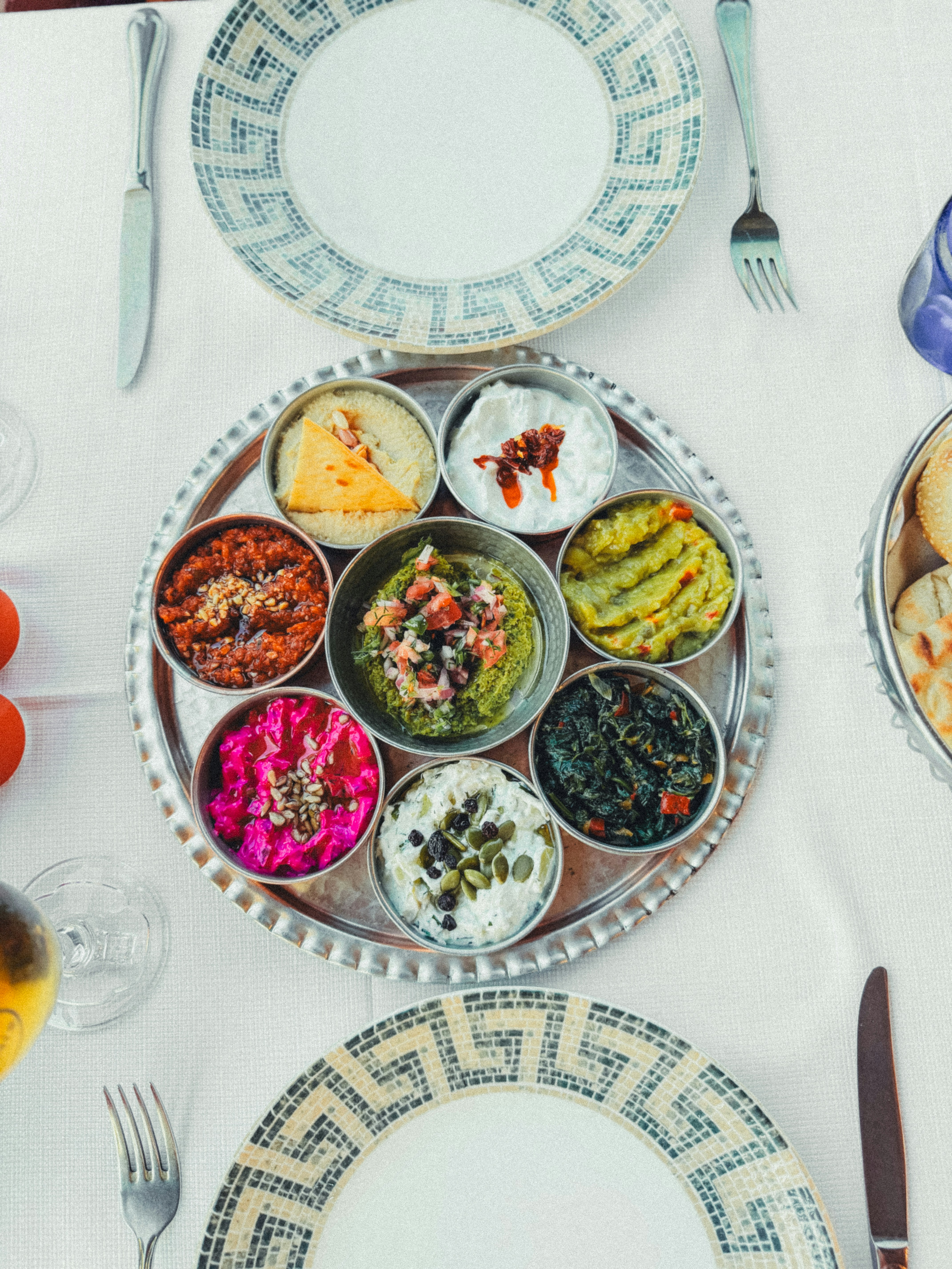 Colorful Mezze Medley Served in a Circular Tray