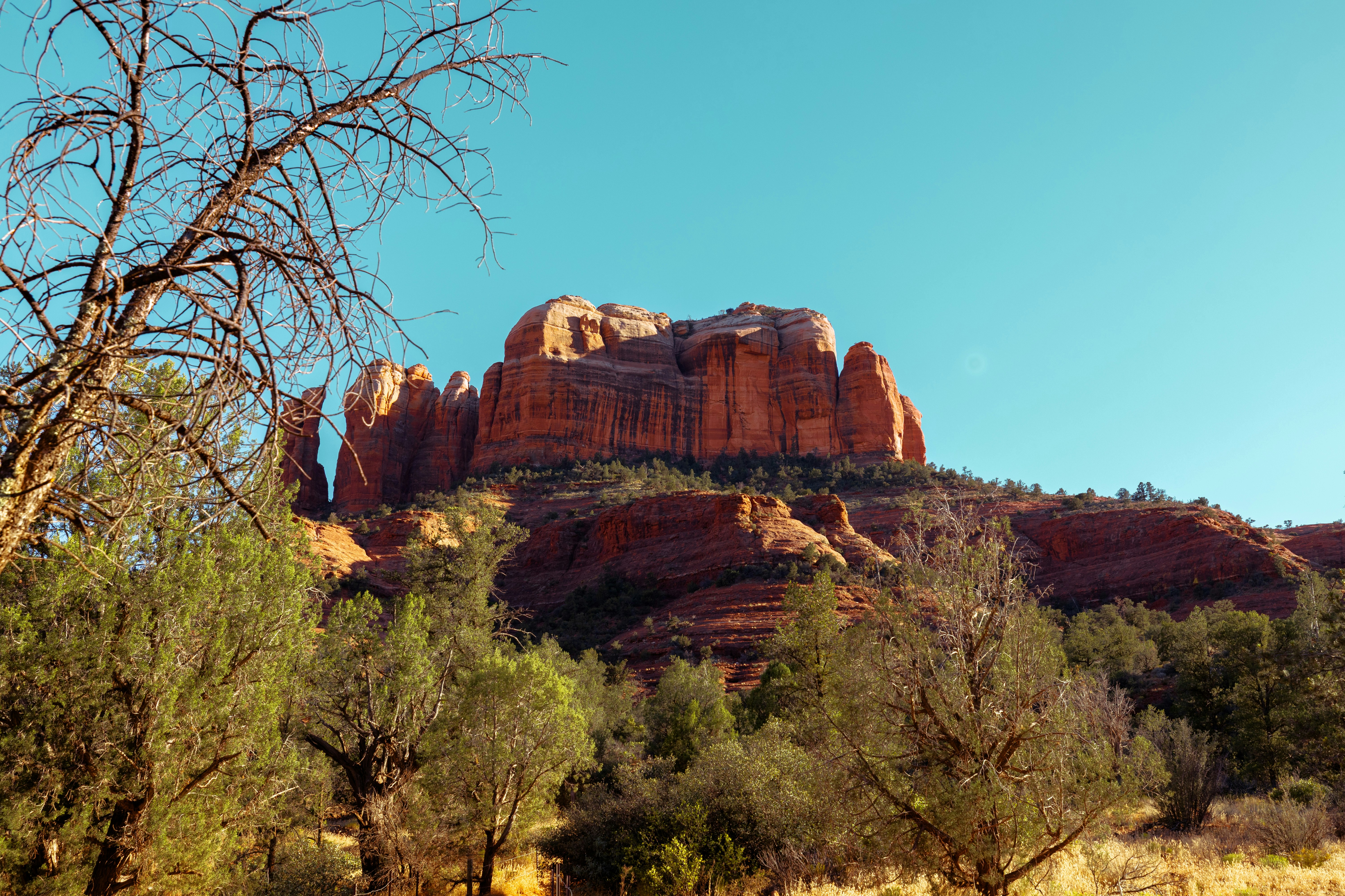 Rugged Red Rock Summit Under a Clear Desert Sky