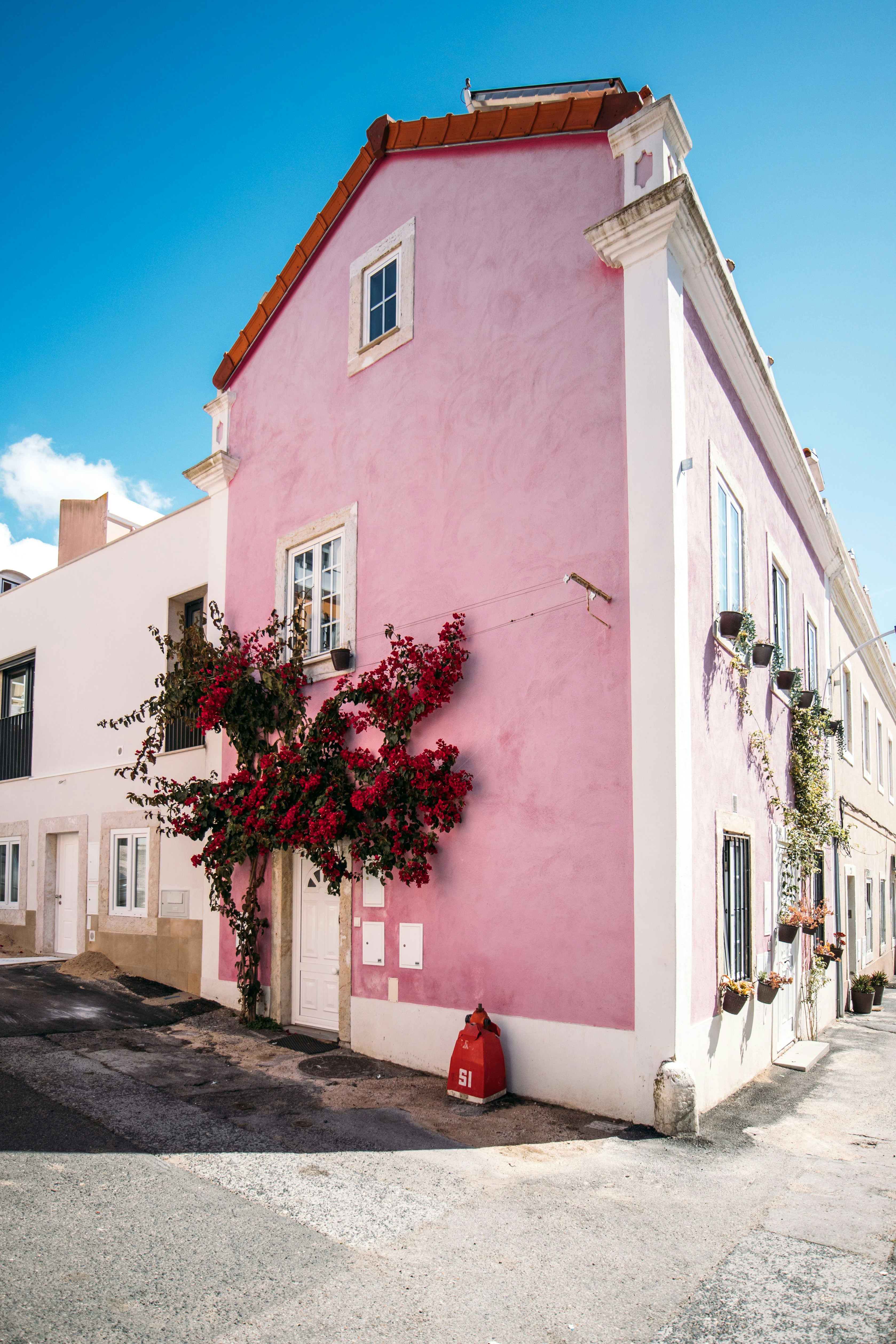 Pastel House with Bougainvillea Kissing the Corner