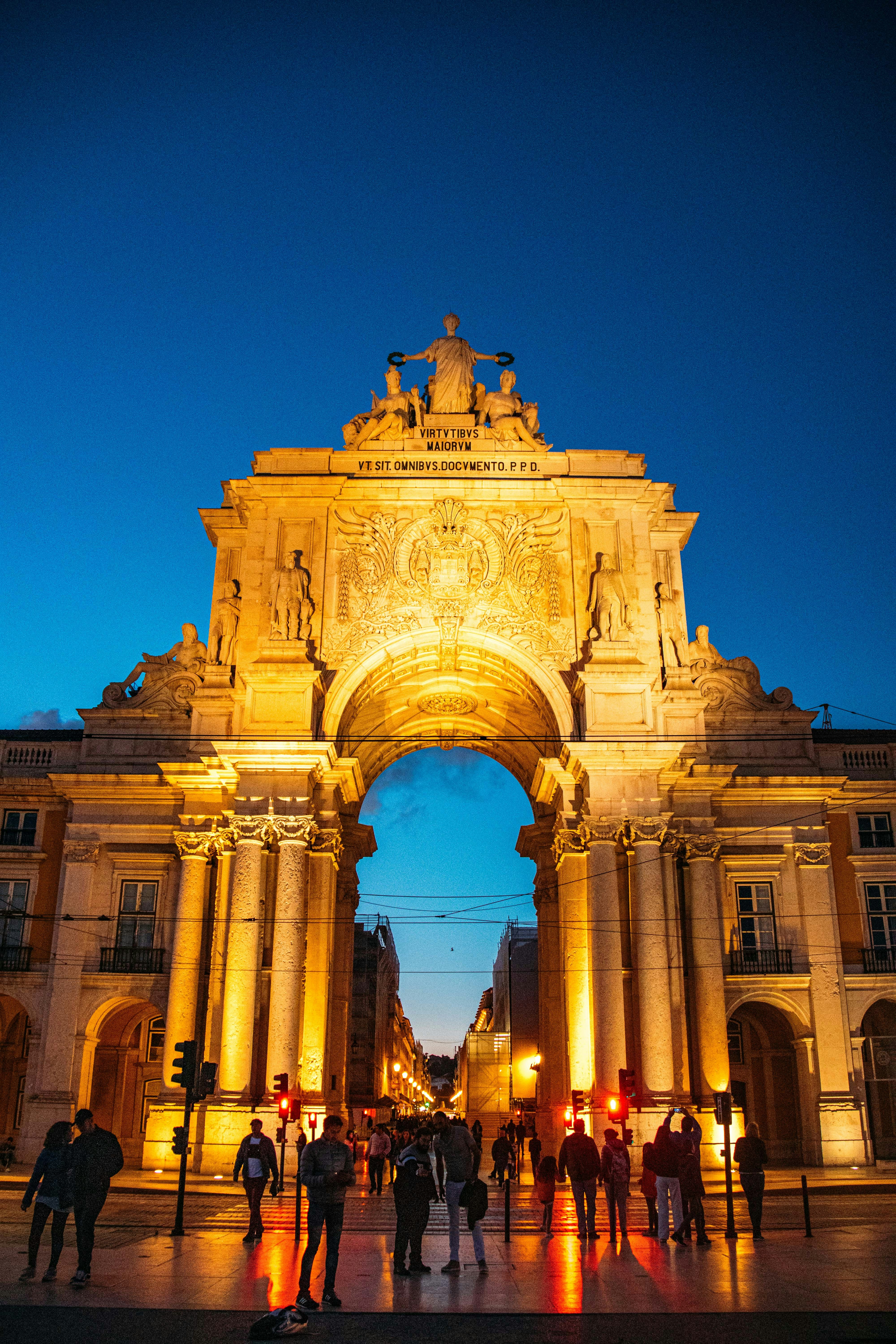 Golden Arch of the City Gate at Blue Hour