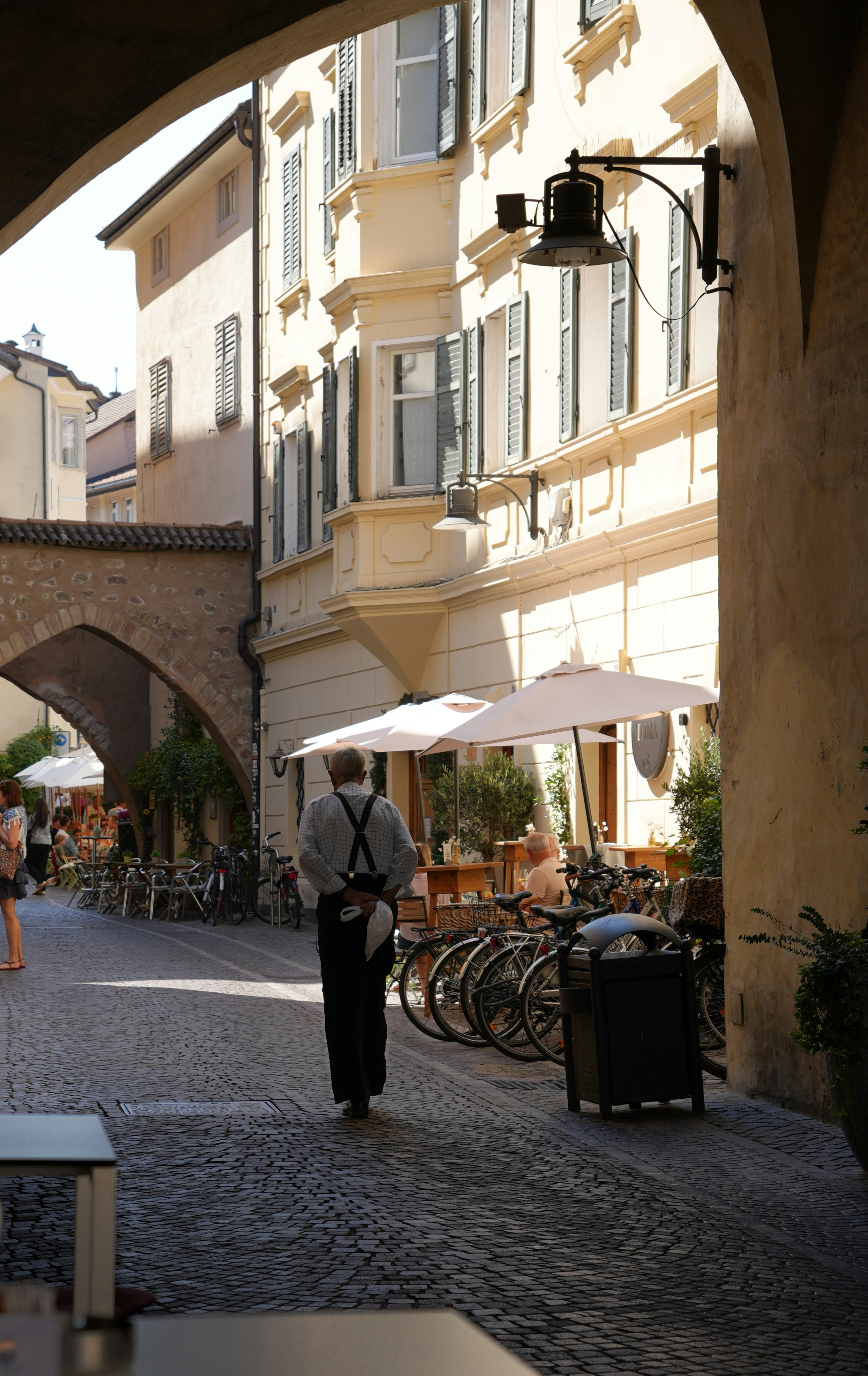 Quiet Terrace in a Sunlit European Alley
