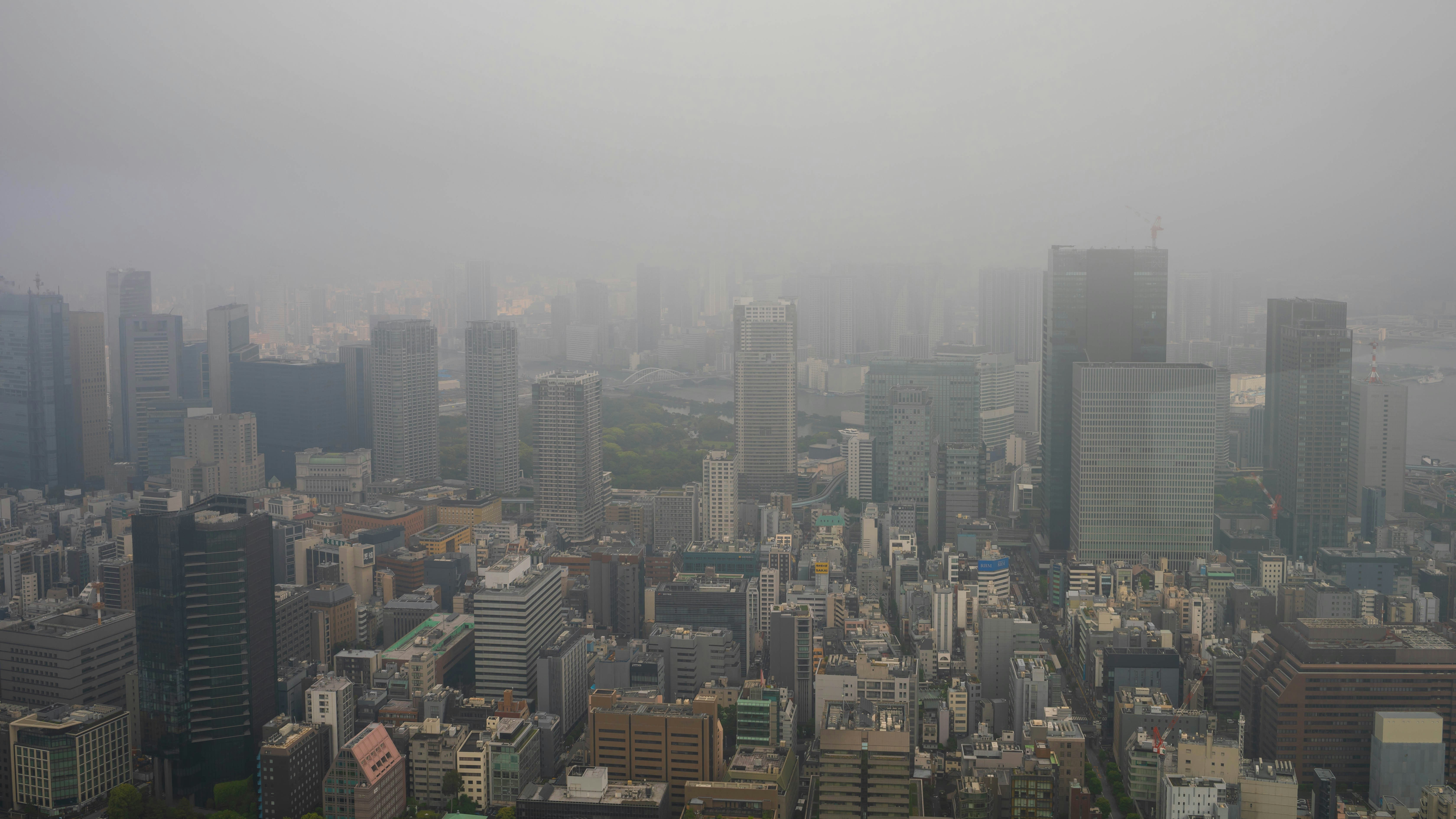 City in a Gentle Haze: A Bird’s-Eye Quiet Over Downtown