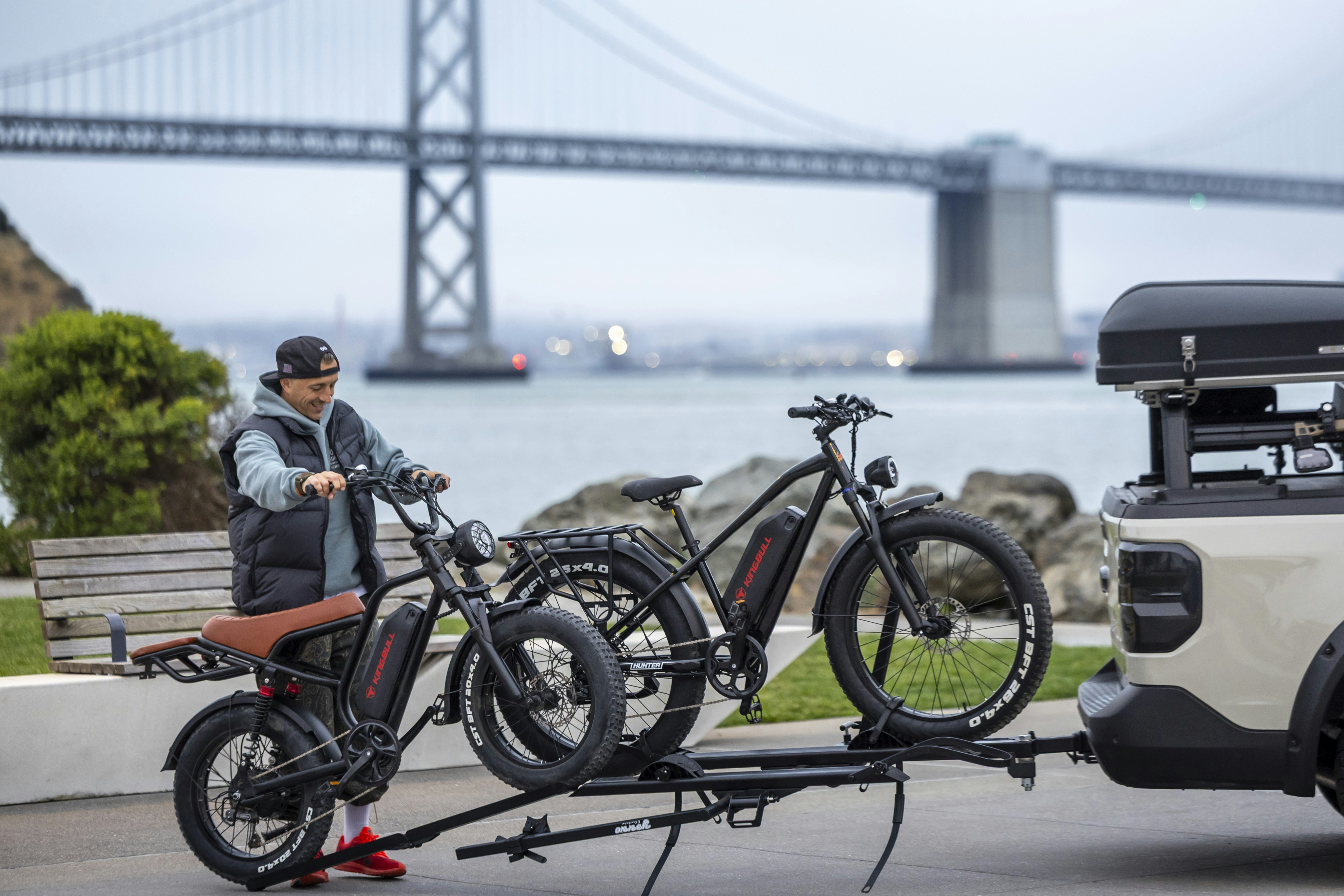 Cyclist and e-bike Setup by the Bay
