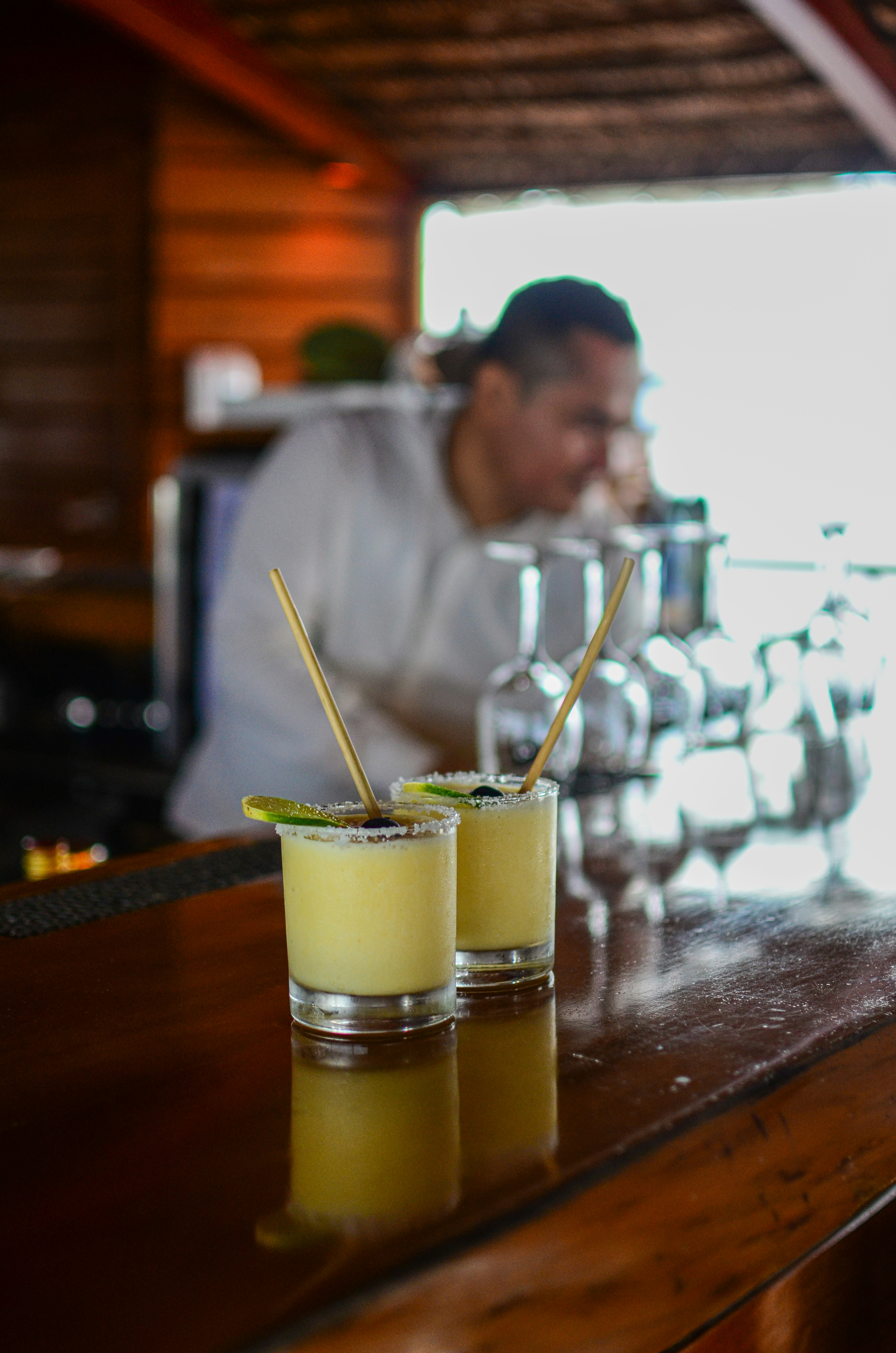 Two Margarita Moments: Focus on the Fringed Rimmed Glasses