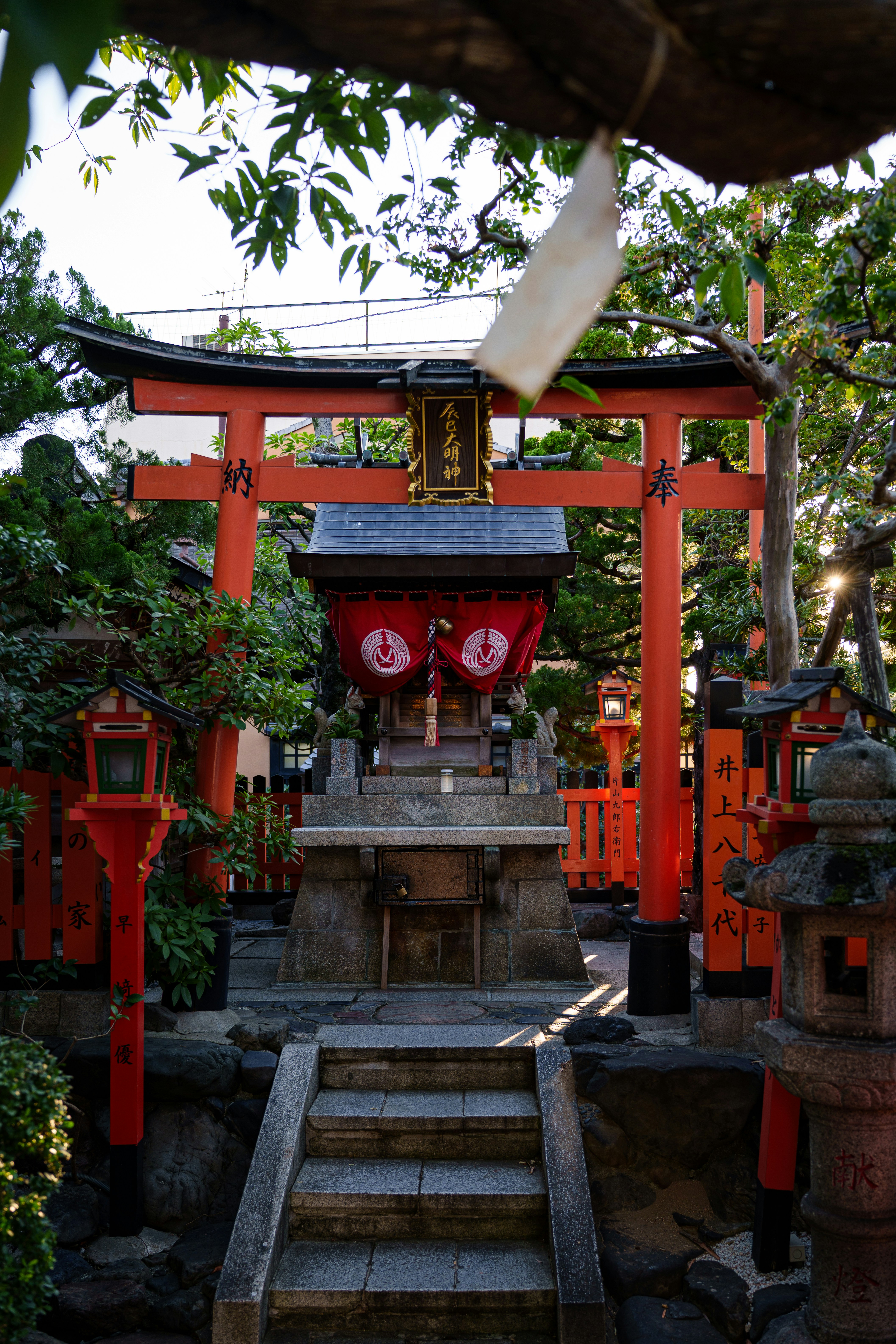 Red Torii Gate Shrine Atop Stone Steps