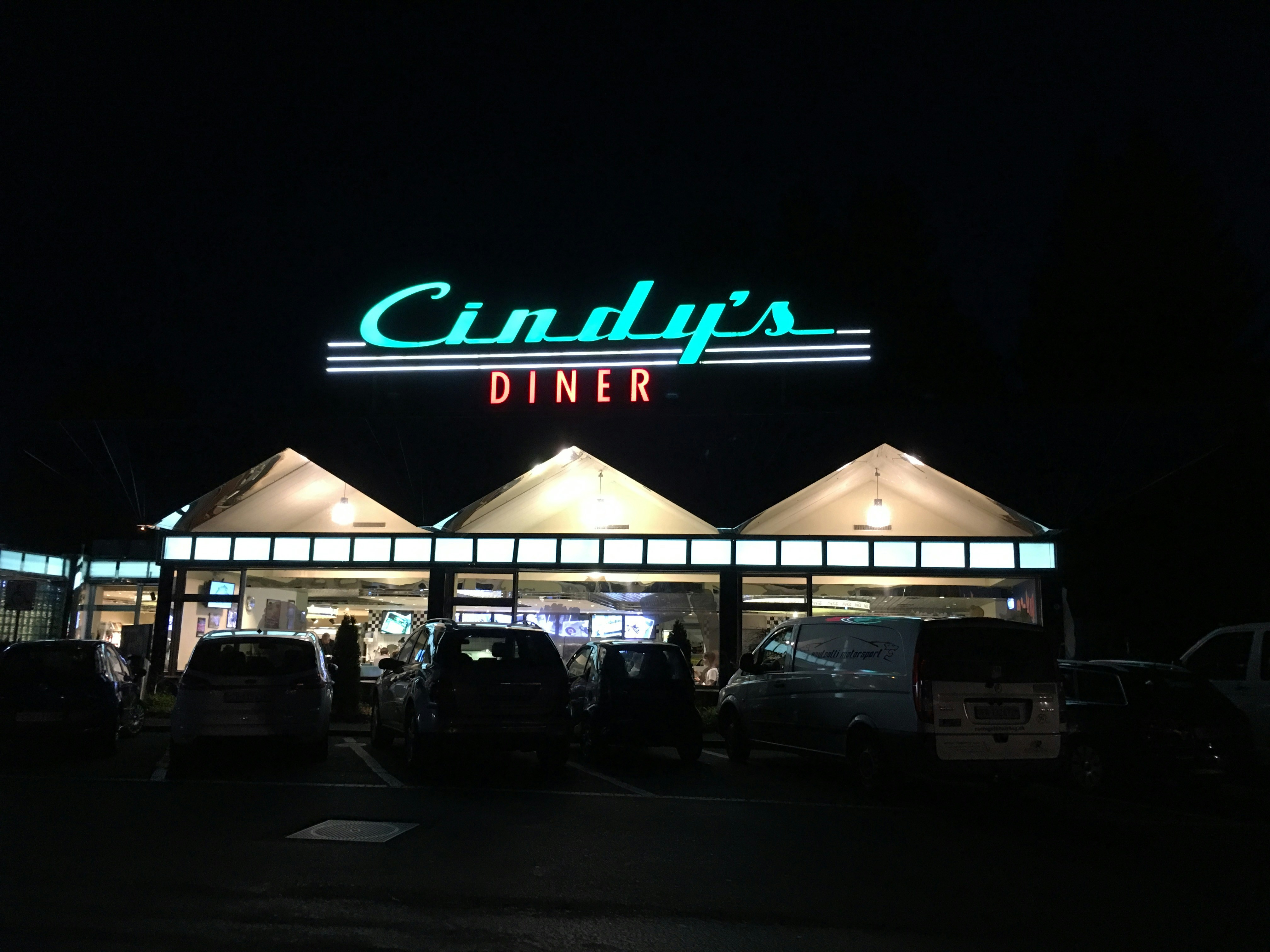 Neon Sign Over Diner: Candy’s at Night