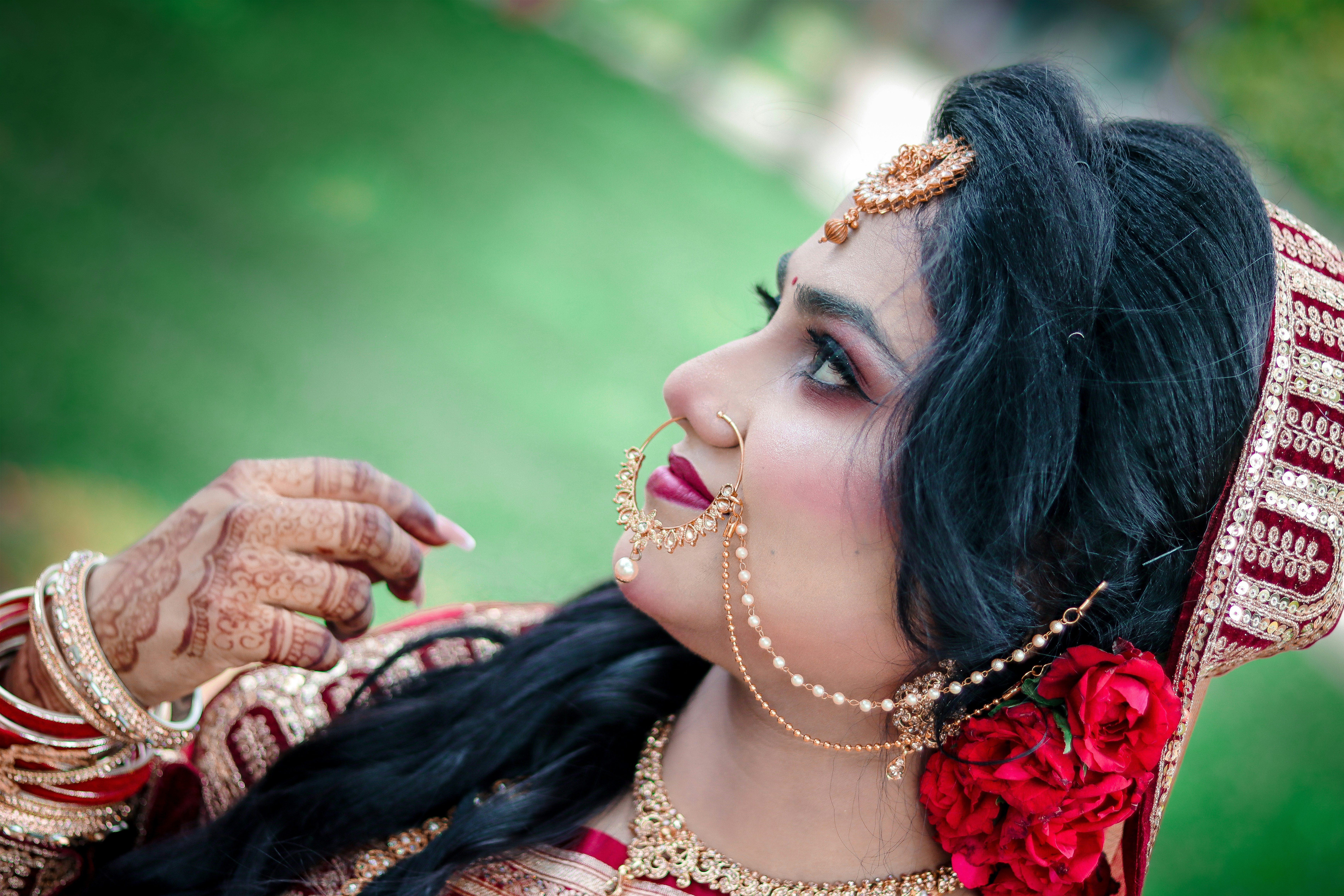 Adornment and Aisle: A Bride’s Gaze in Regal Detail
