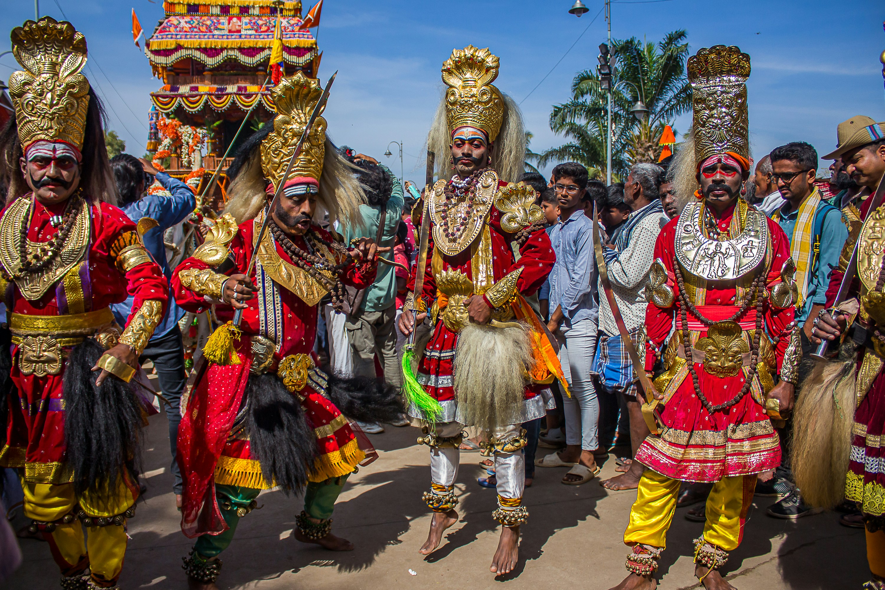 Vibrant Procession in Ornate Festival Attire