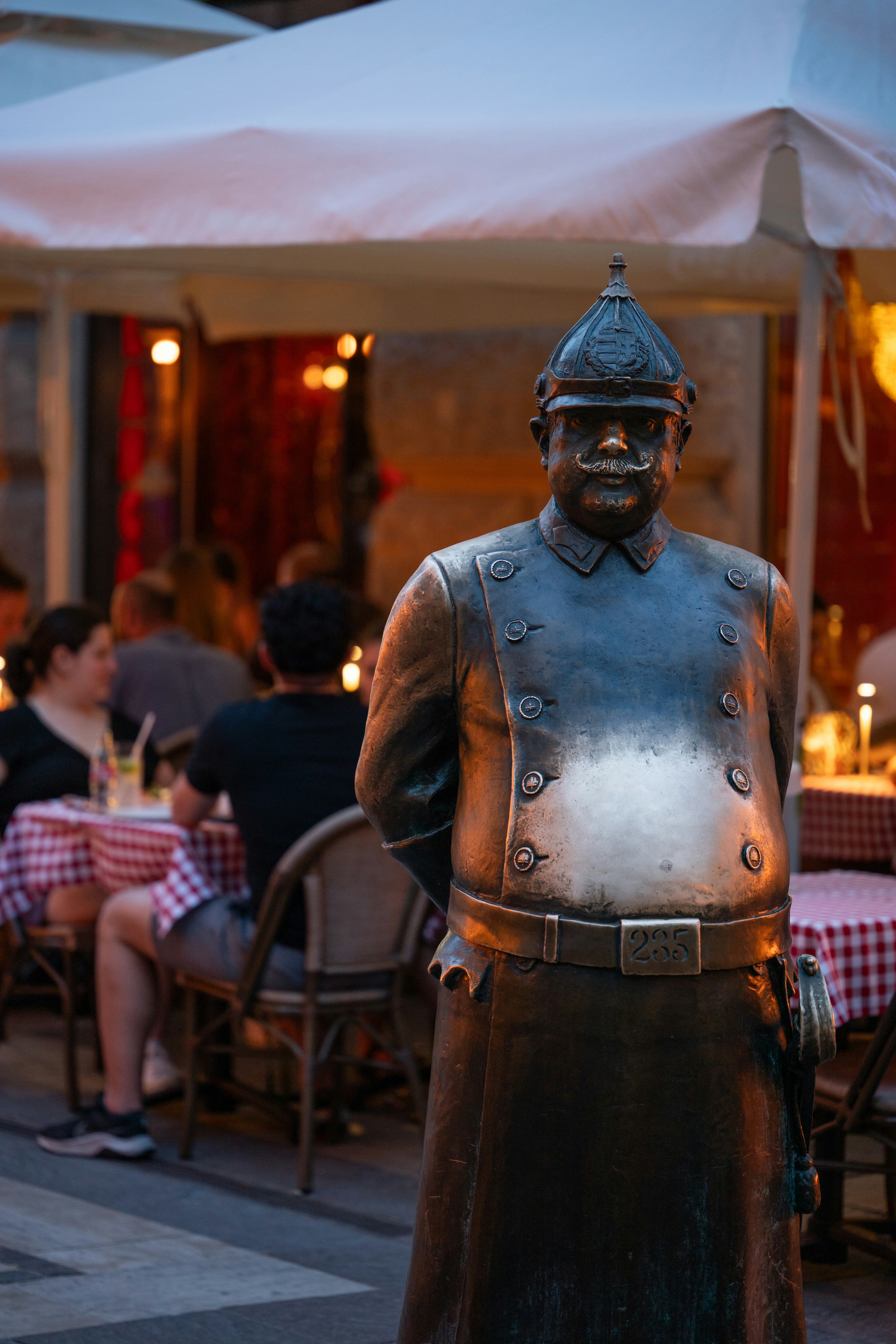 Iron Sentinel at Open-Air Bistro