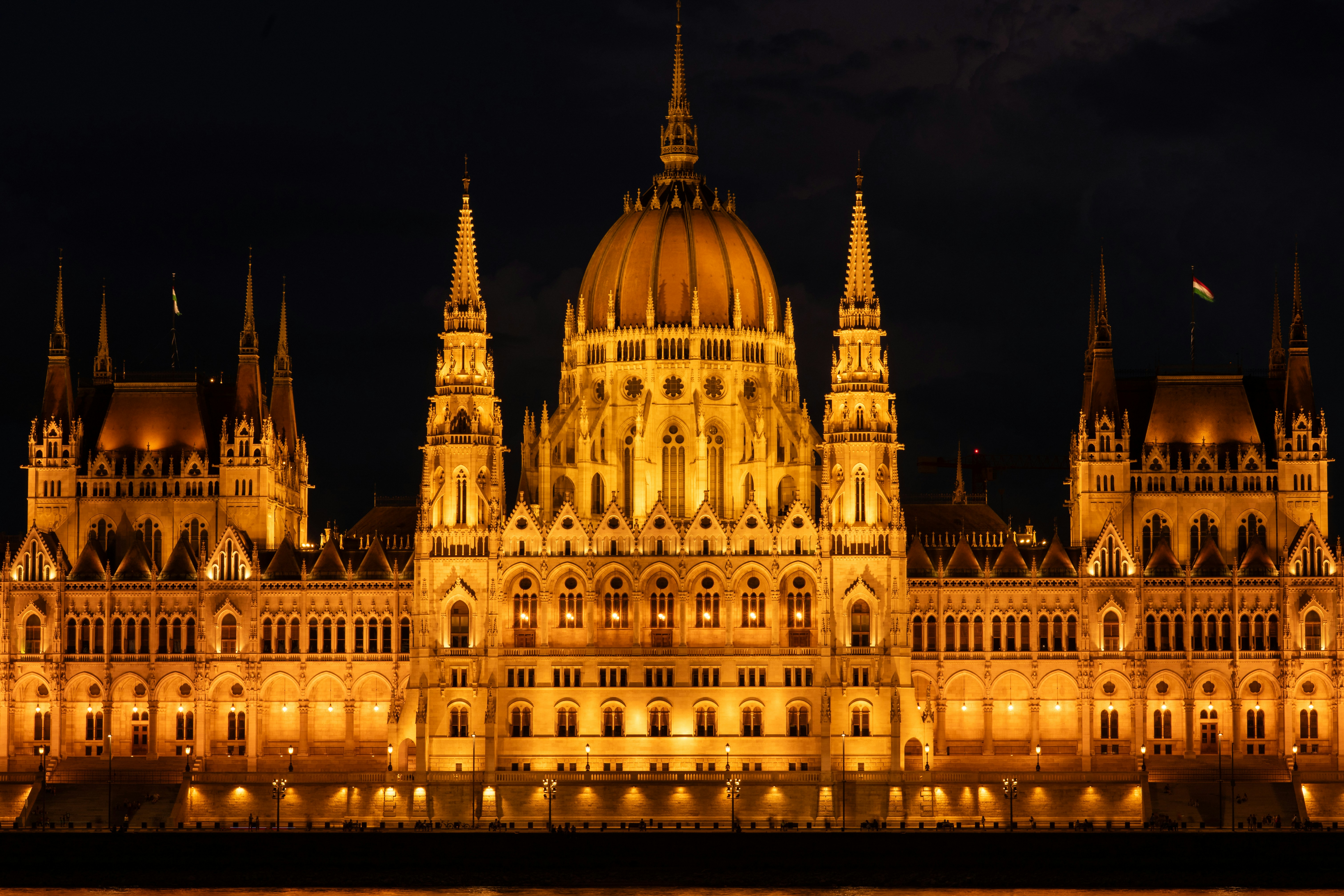 Golden Facade at Midnight: Budapest Parliament Illumination