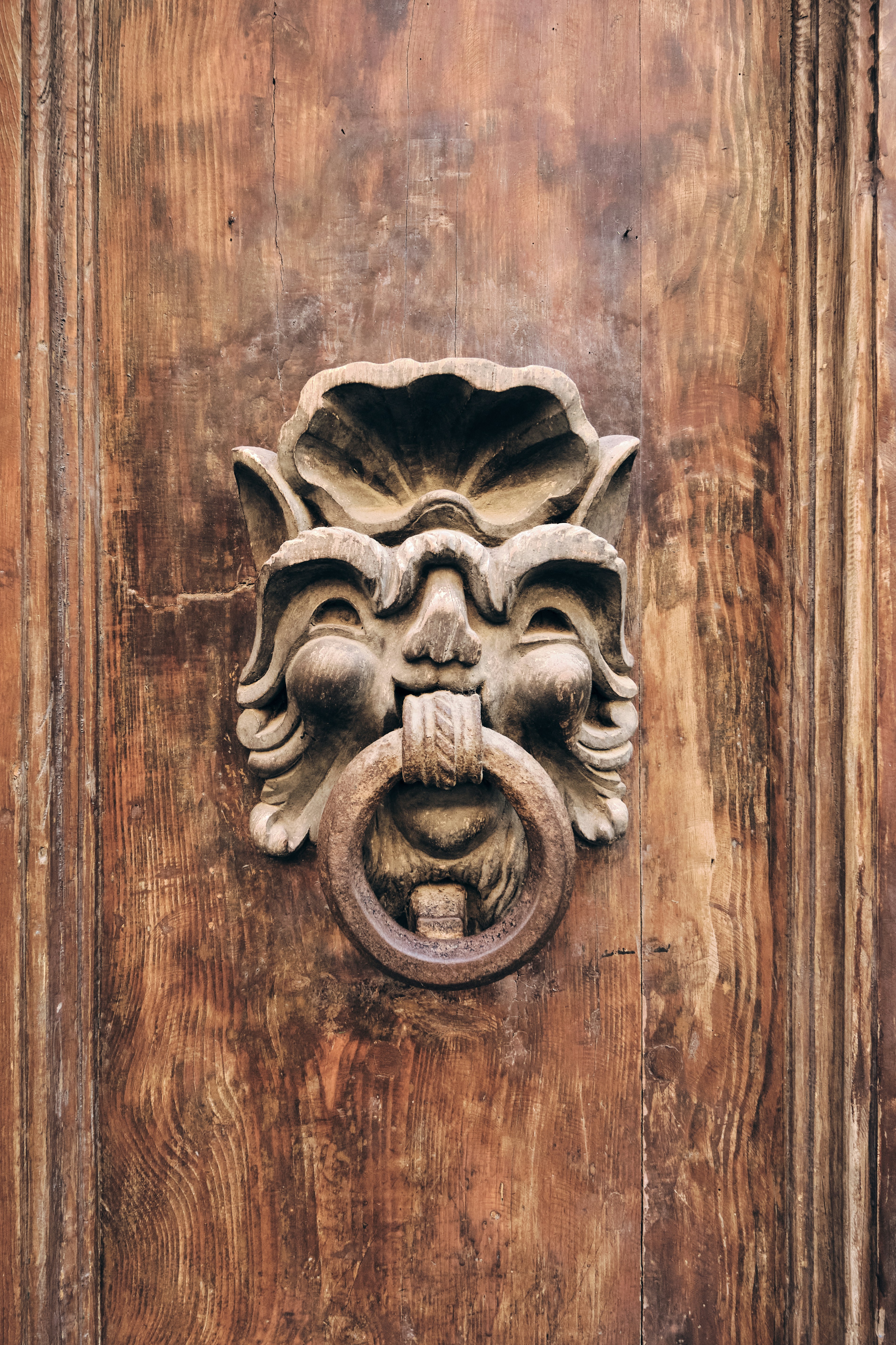 Guardian of the Gate: Carved Face on Weathered Door