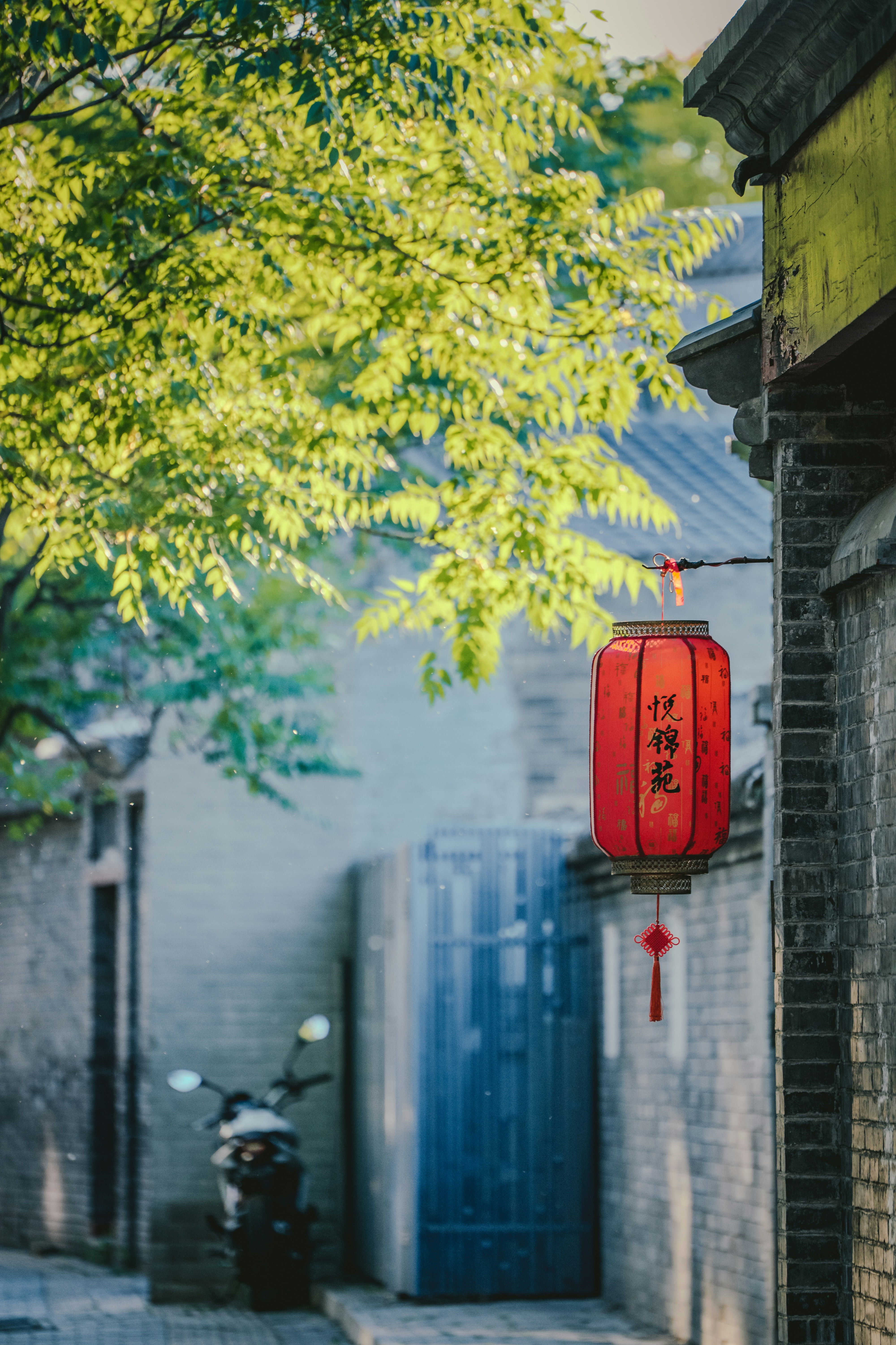 Red Lantern in a Quiet Alleyway