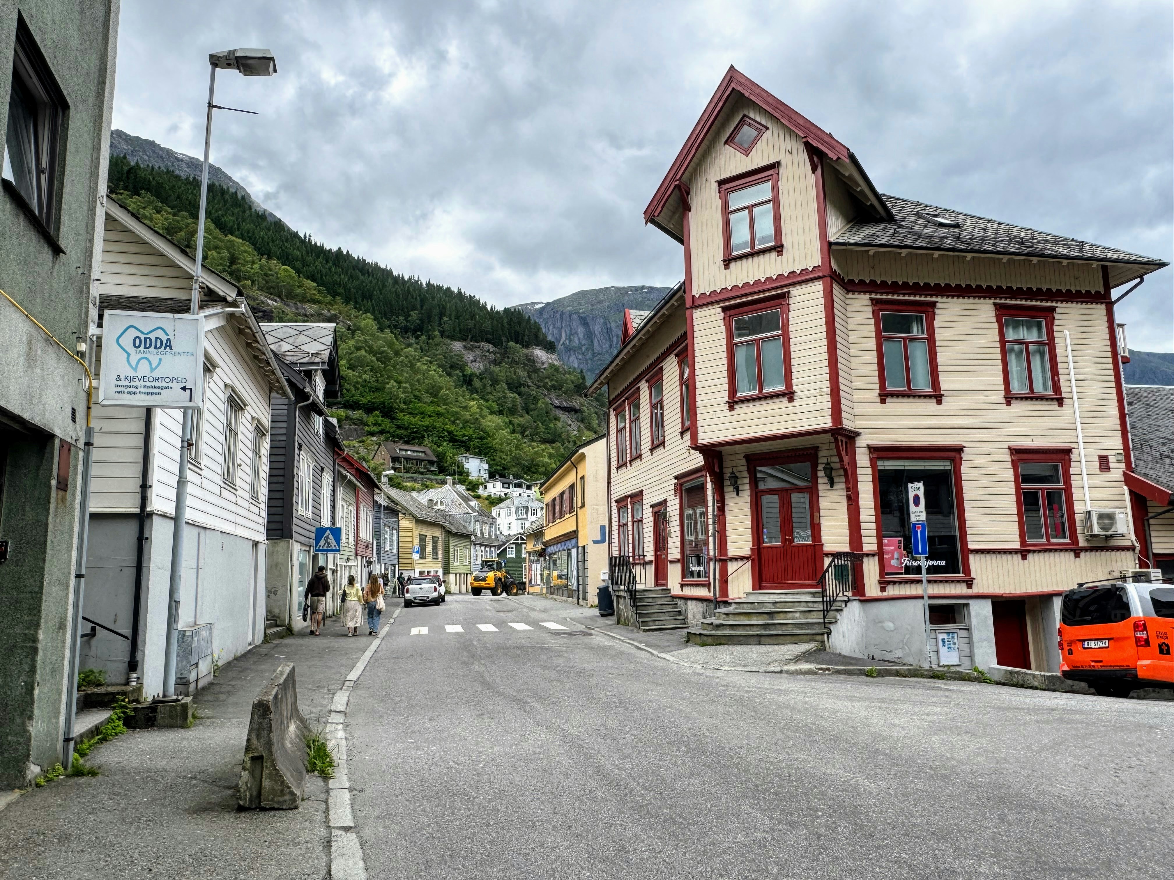 Colorful Nordic Street Quietly Climbs Toward the Green Valley