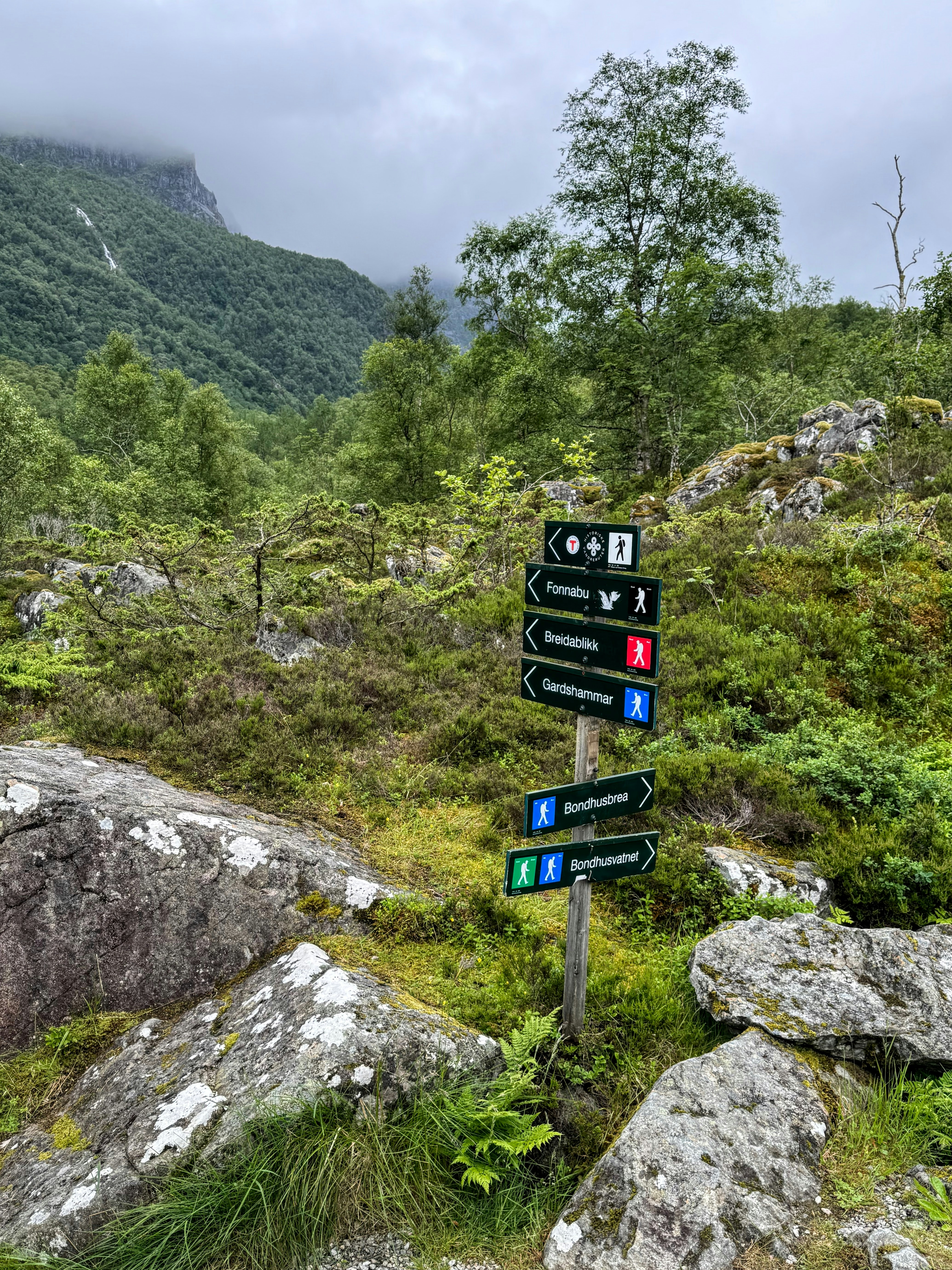 Trail Signpost Amid Granite and Greenery