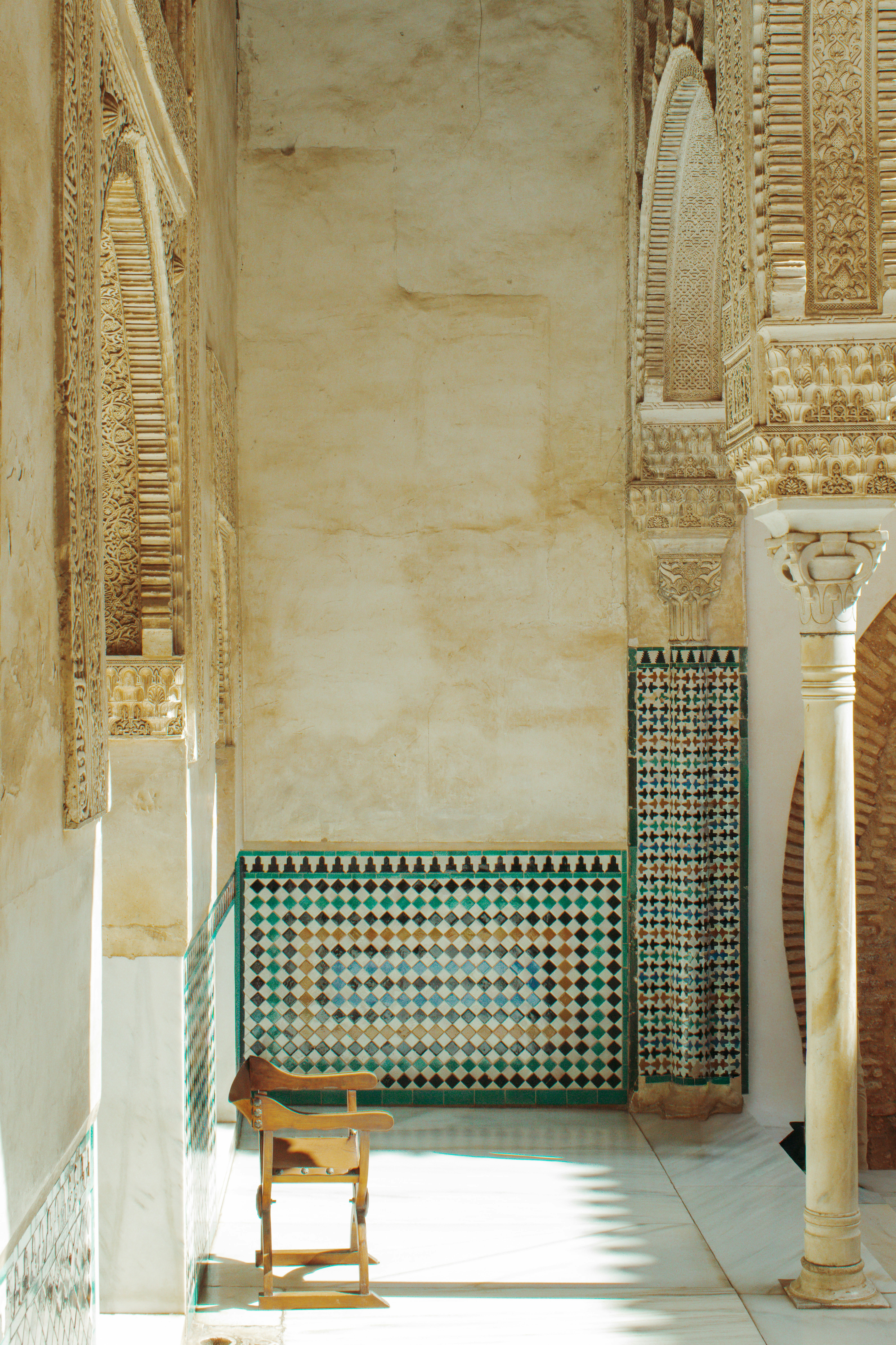 Solitary Seat in the Courtyard of Sunlit Tiles