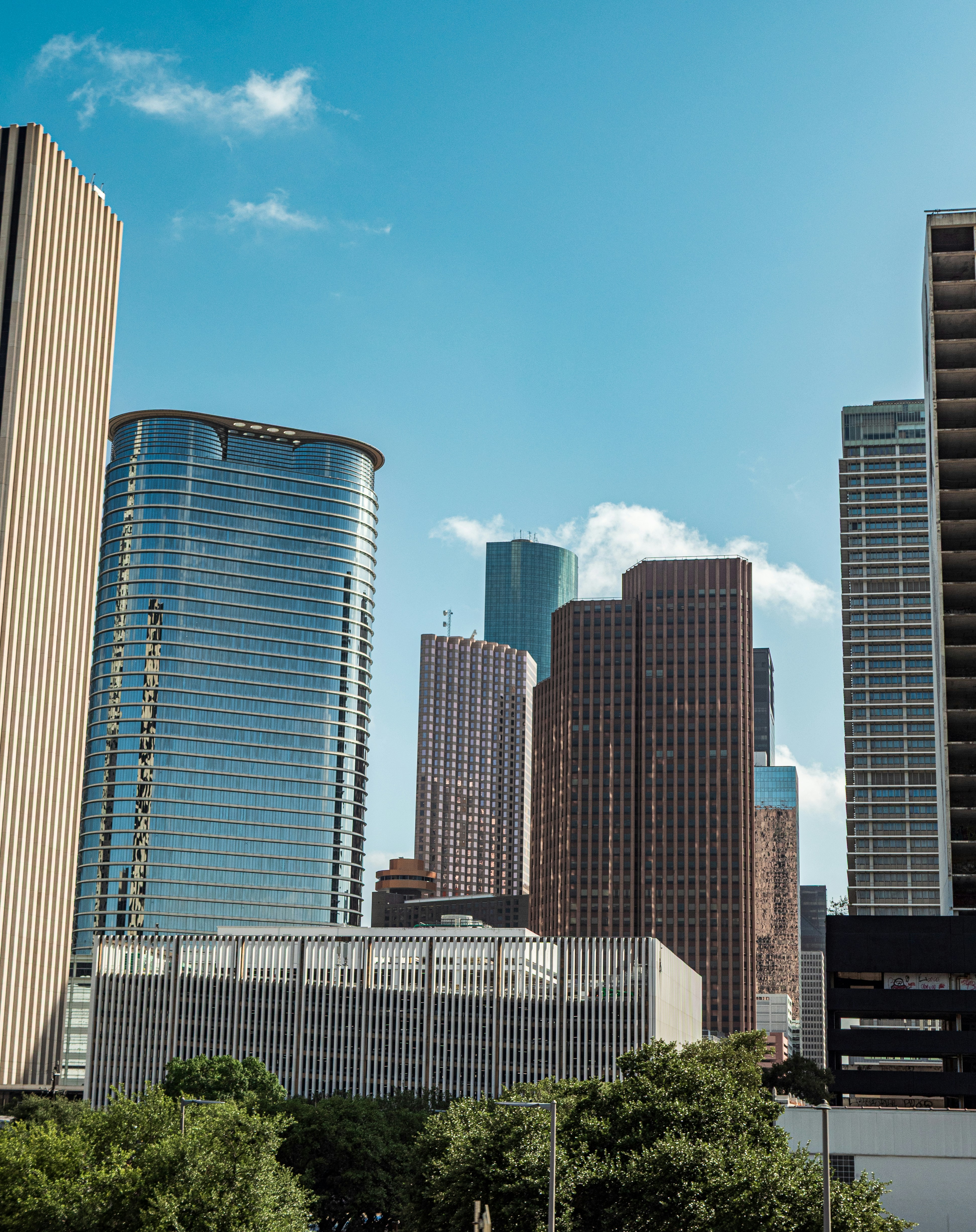 Skyline in Focus: Modern Towers Against a Clear Blue Day
