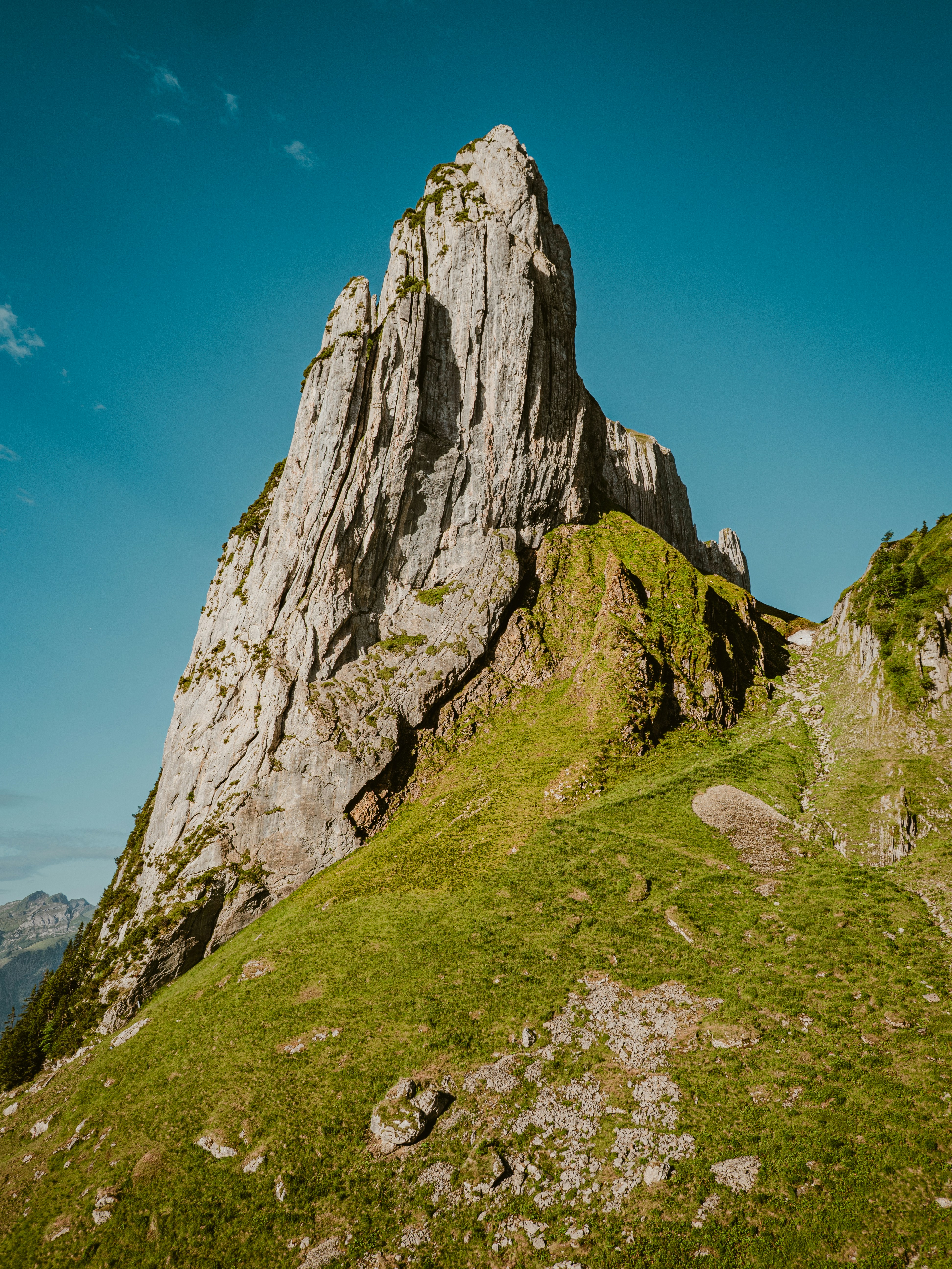 Stone Pinnacle Crowned by Alpine Sky
