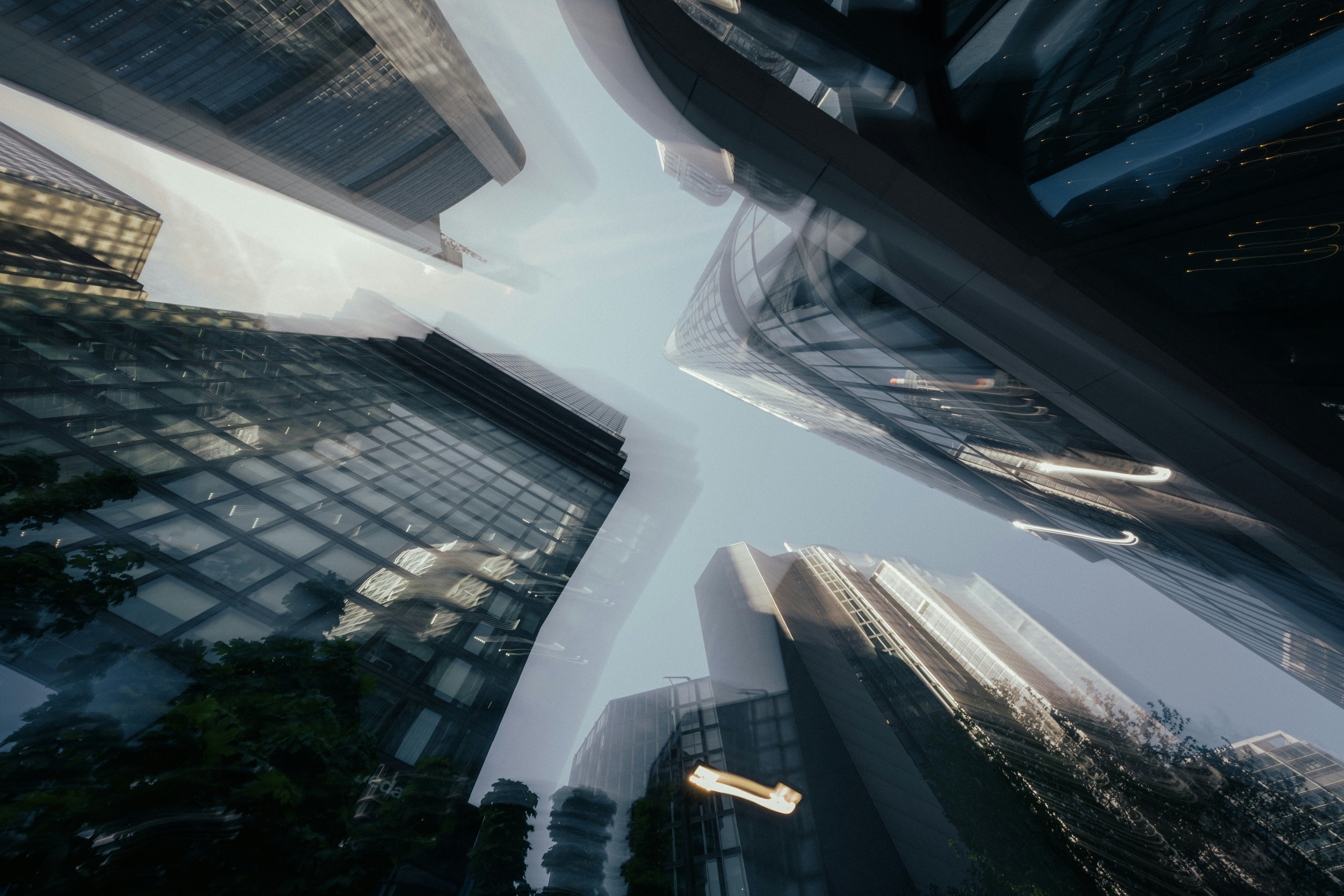 Urban Skyward: A Tilt-Shift Moment Among Towering Glass