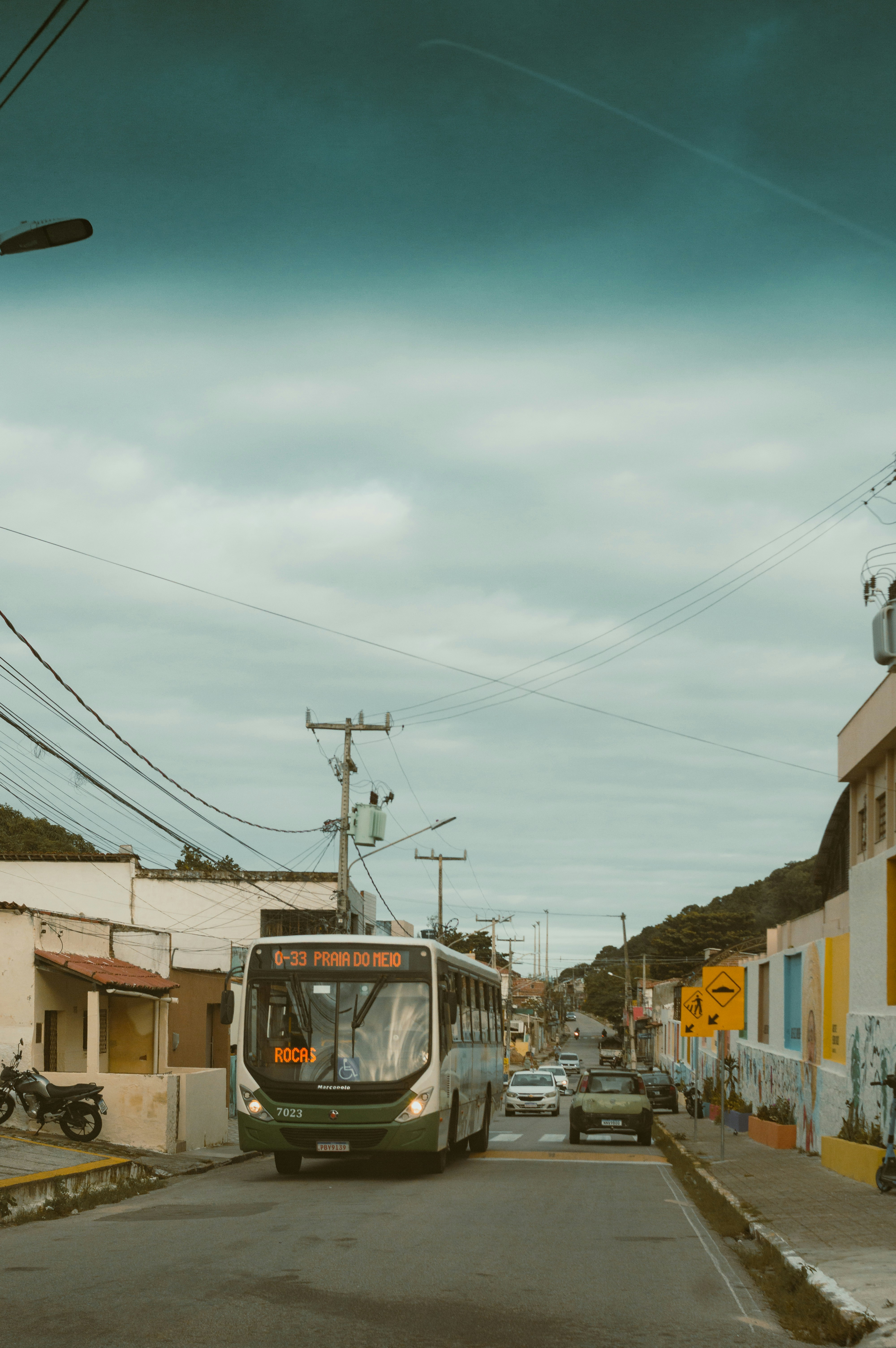 Urban Bus on a Quiet Coastal Street