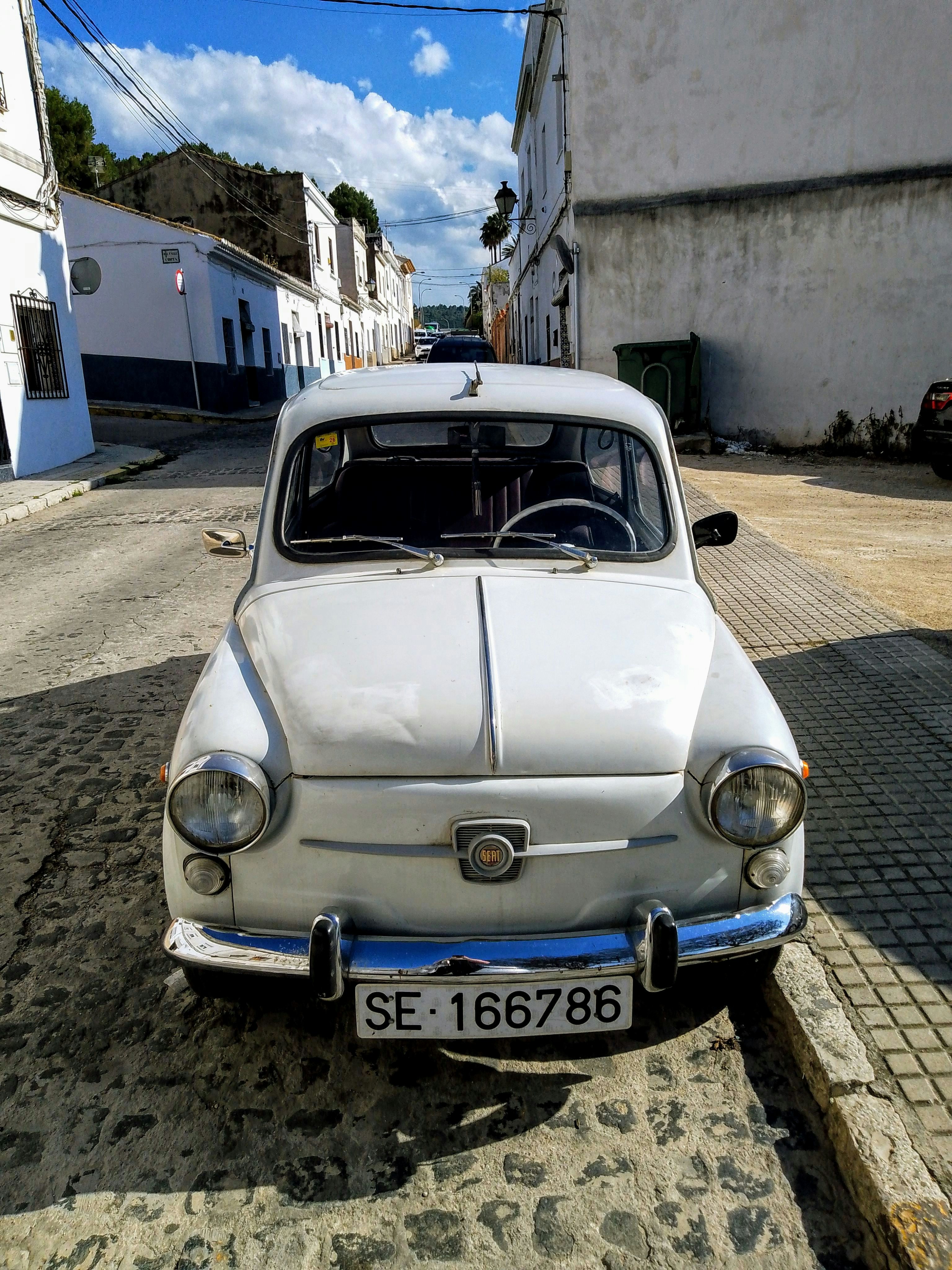 Old Spanish Seat in Oliva's historical old pueblo, parked on 1920s cobbled street. Cars always look like they have souls, and this one is reminiscing.