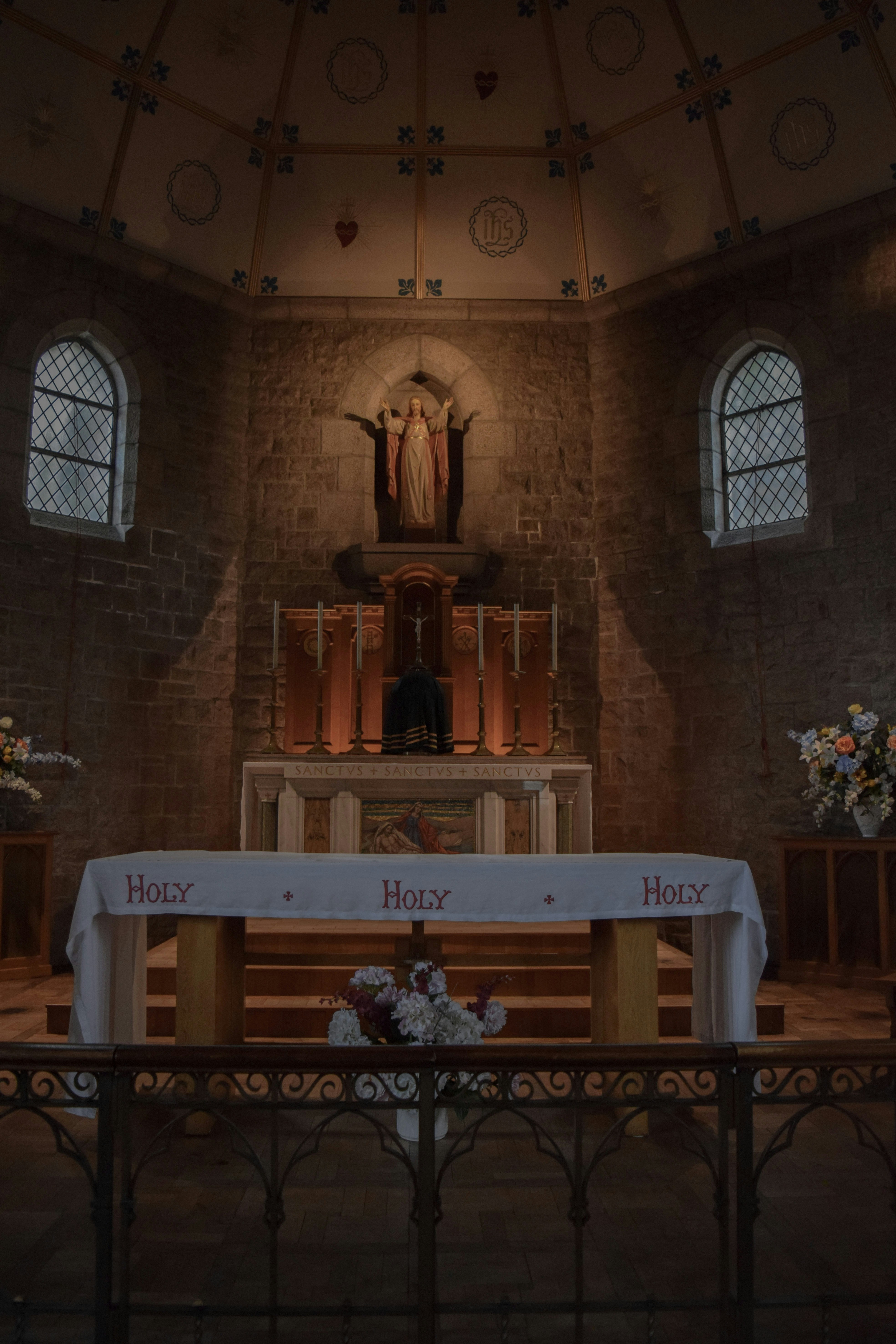 Altar of Quiet Reverence: A Dimly Lit Chapel Portrait