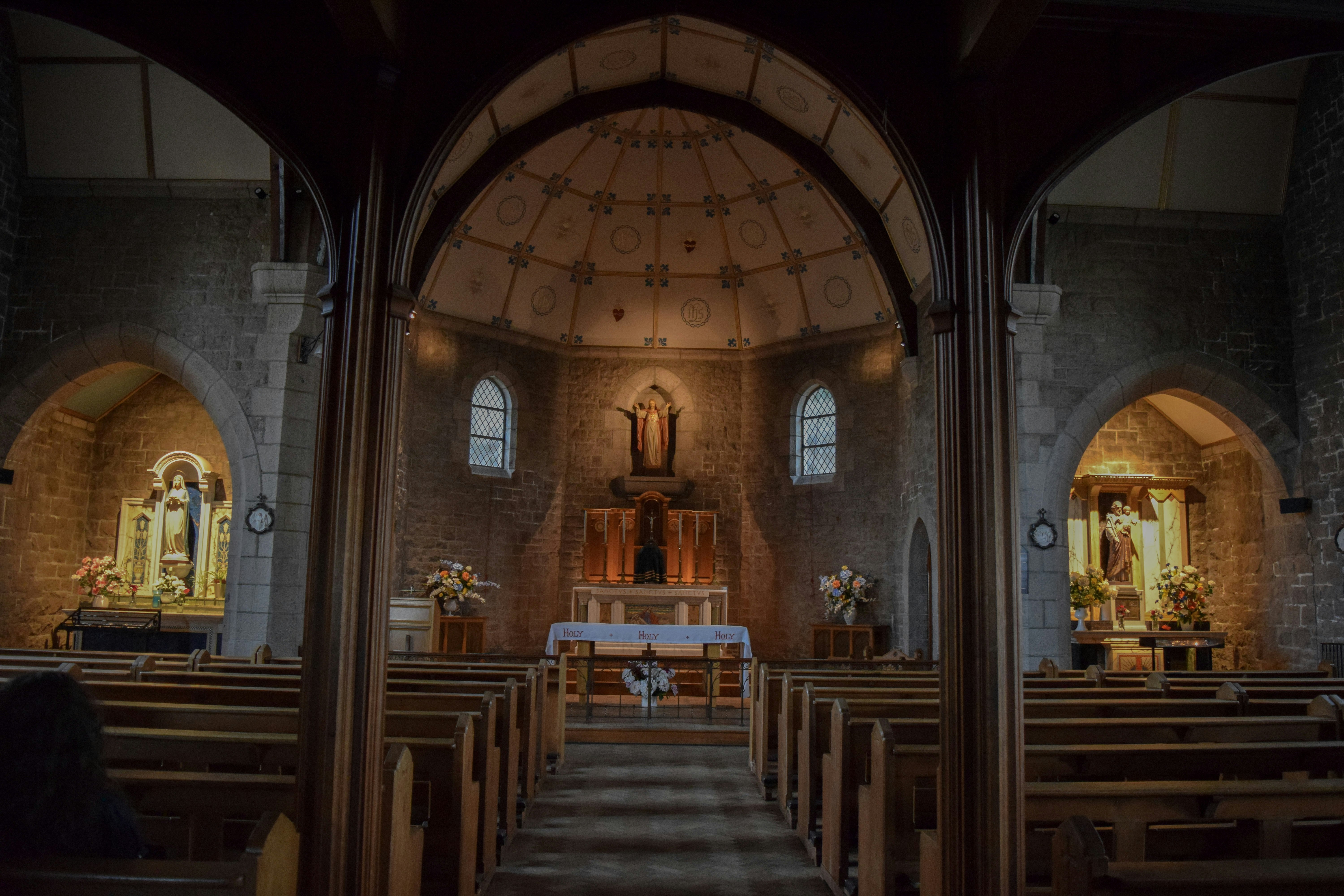 Hallowed Aisles: Evening Light Framing the Altar