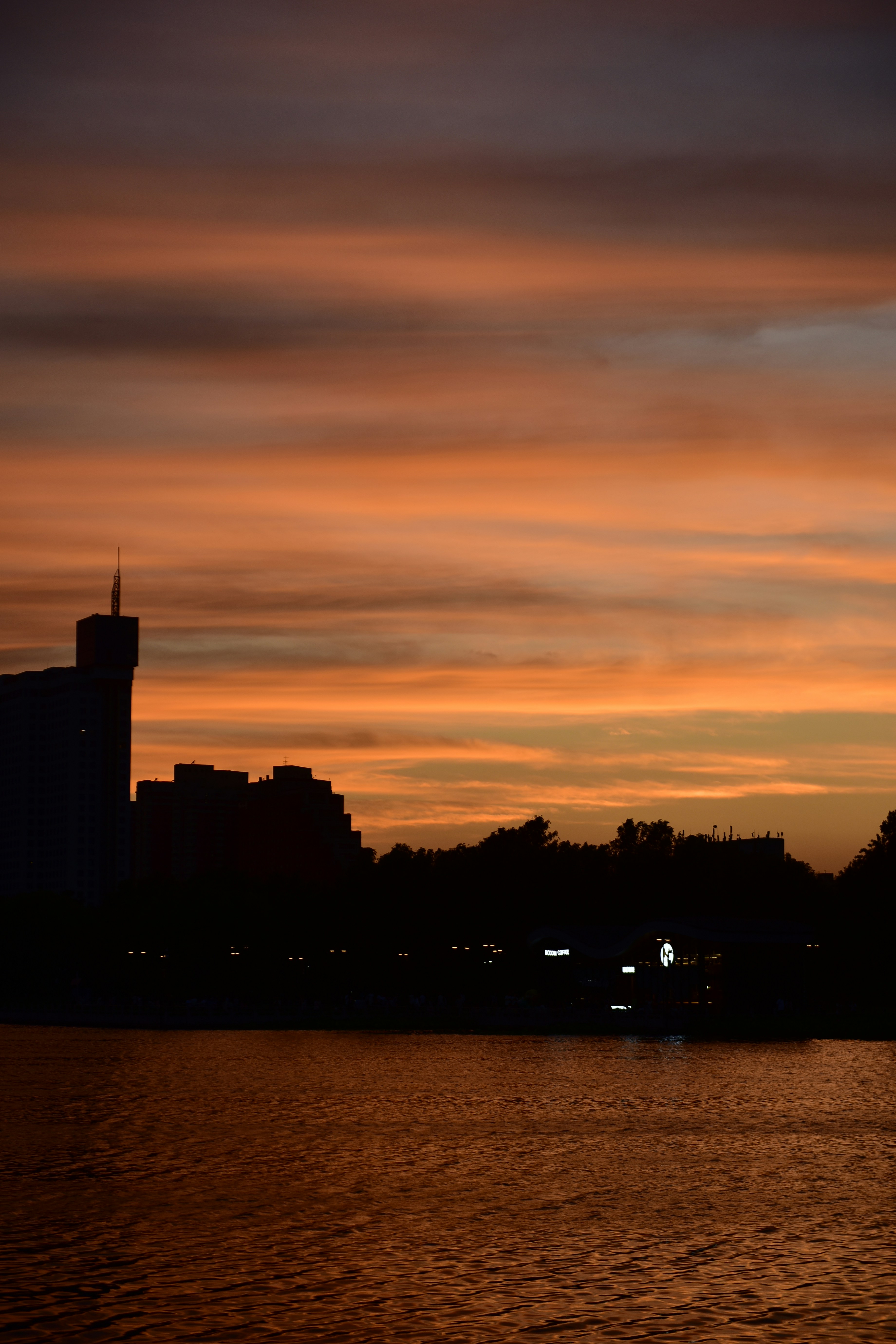 Twilight Skyline Over the Quiet River