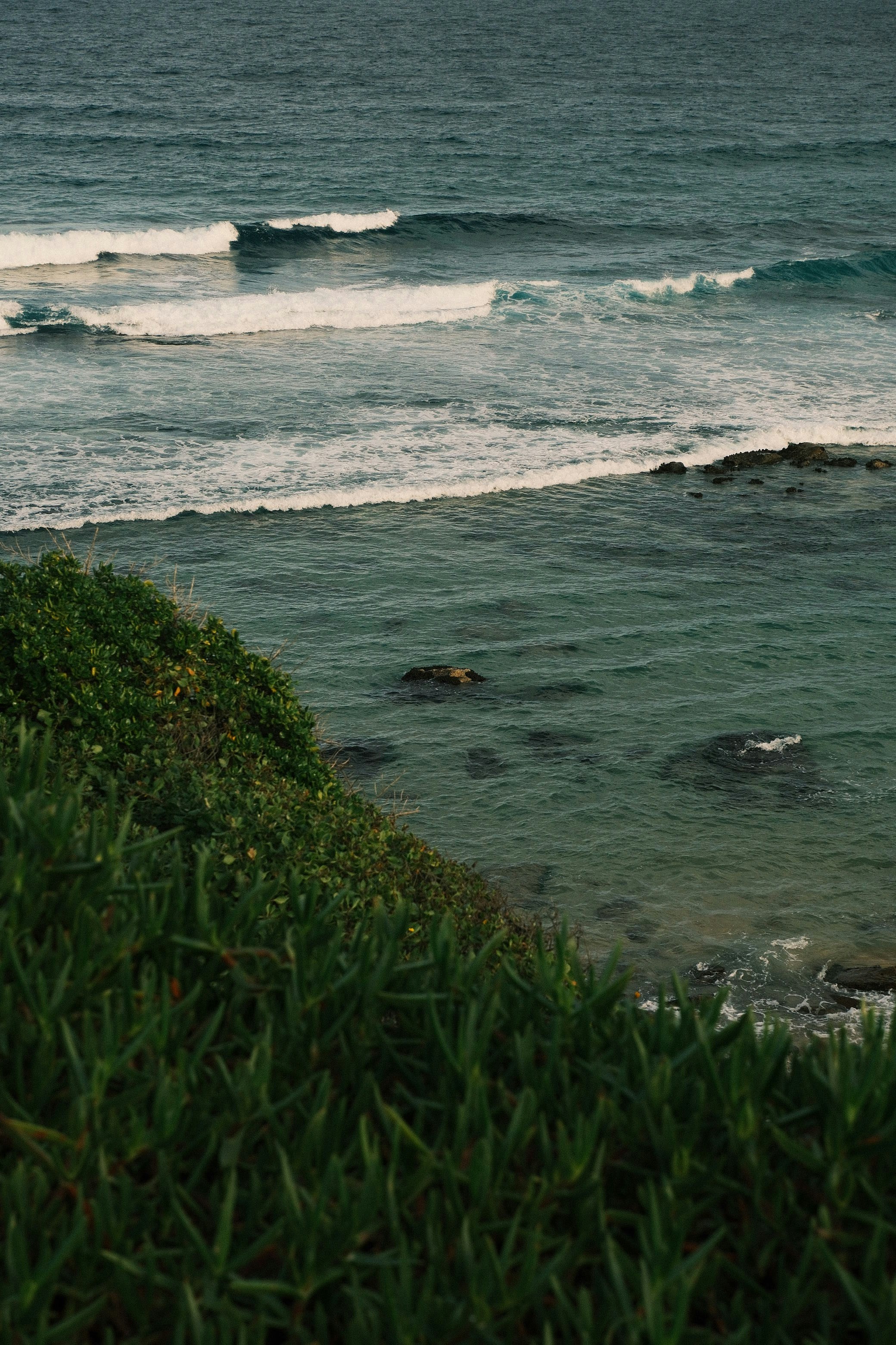Cliffside Green Slope Meeting the Quiet Sea Line