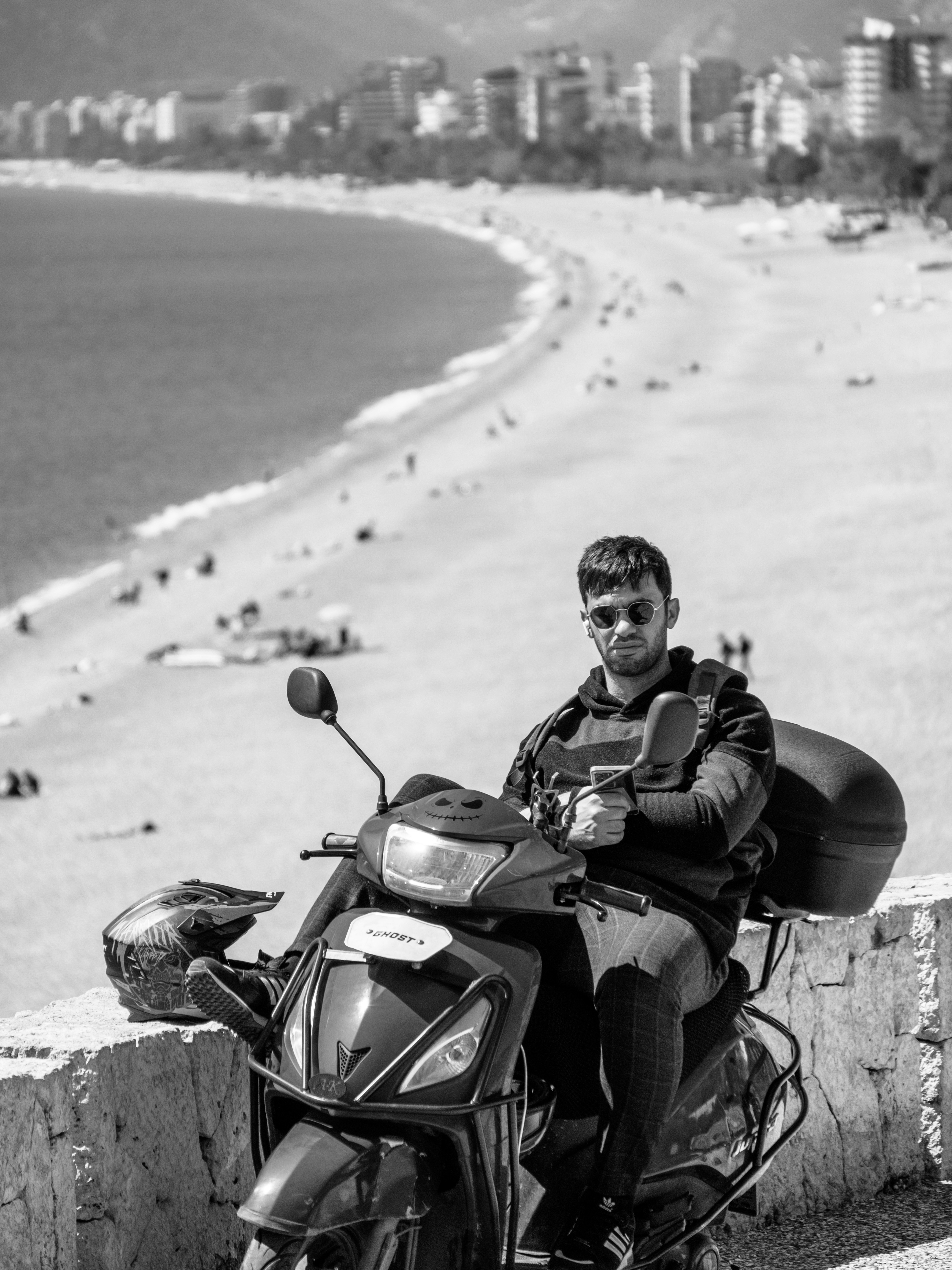 Rider in the Sea-Front Quiet: A Solo Moment on the Coast