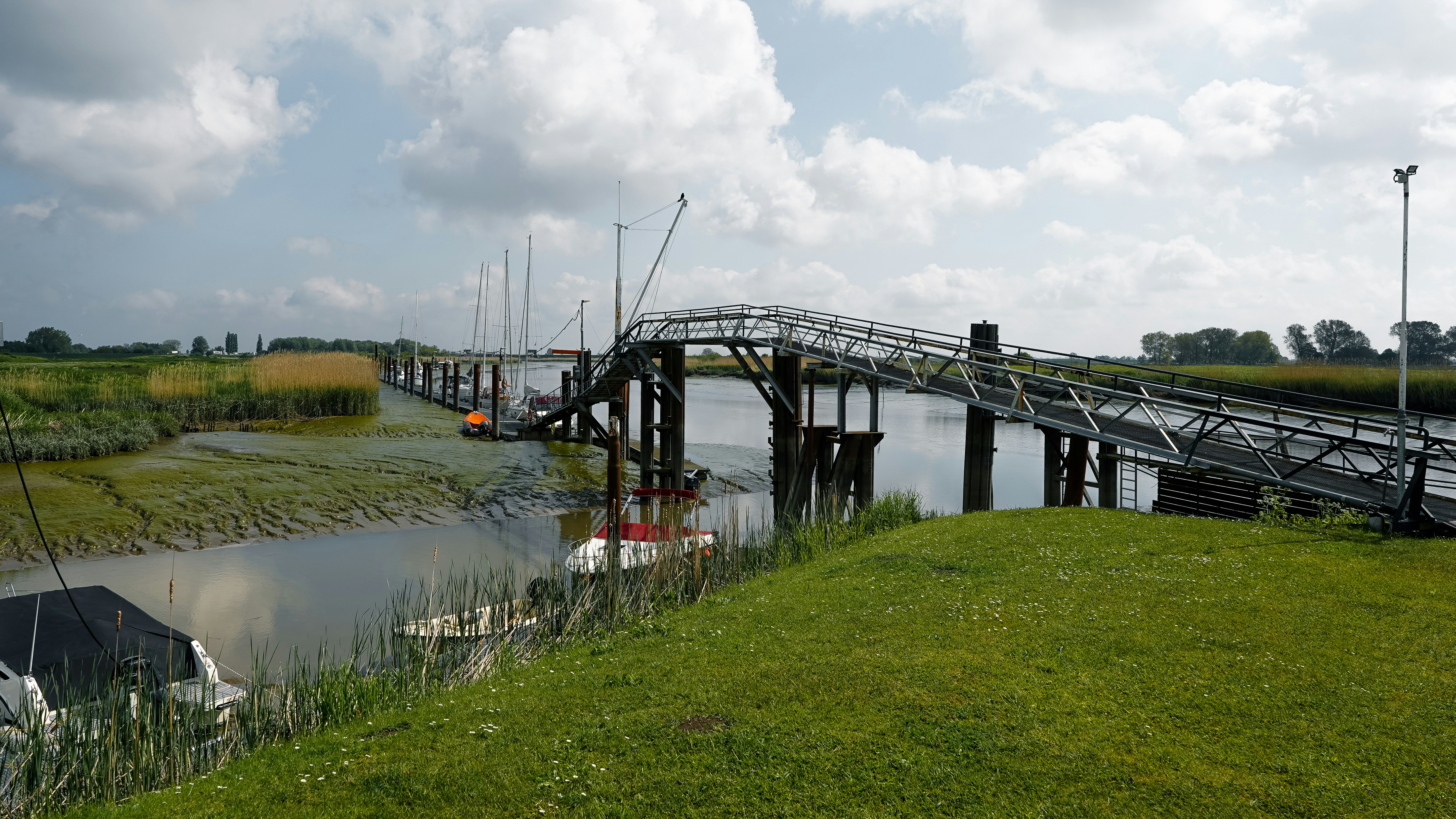 Riverward Ramp: A Quiet Dock and Wooden Bridge