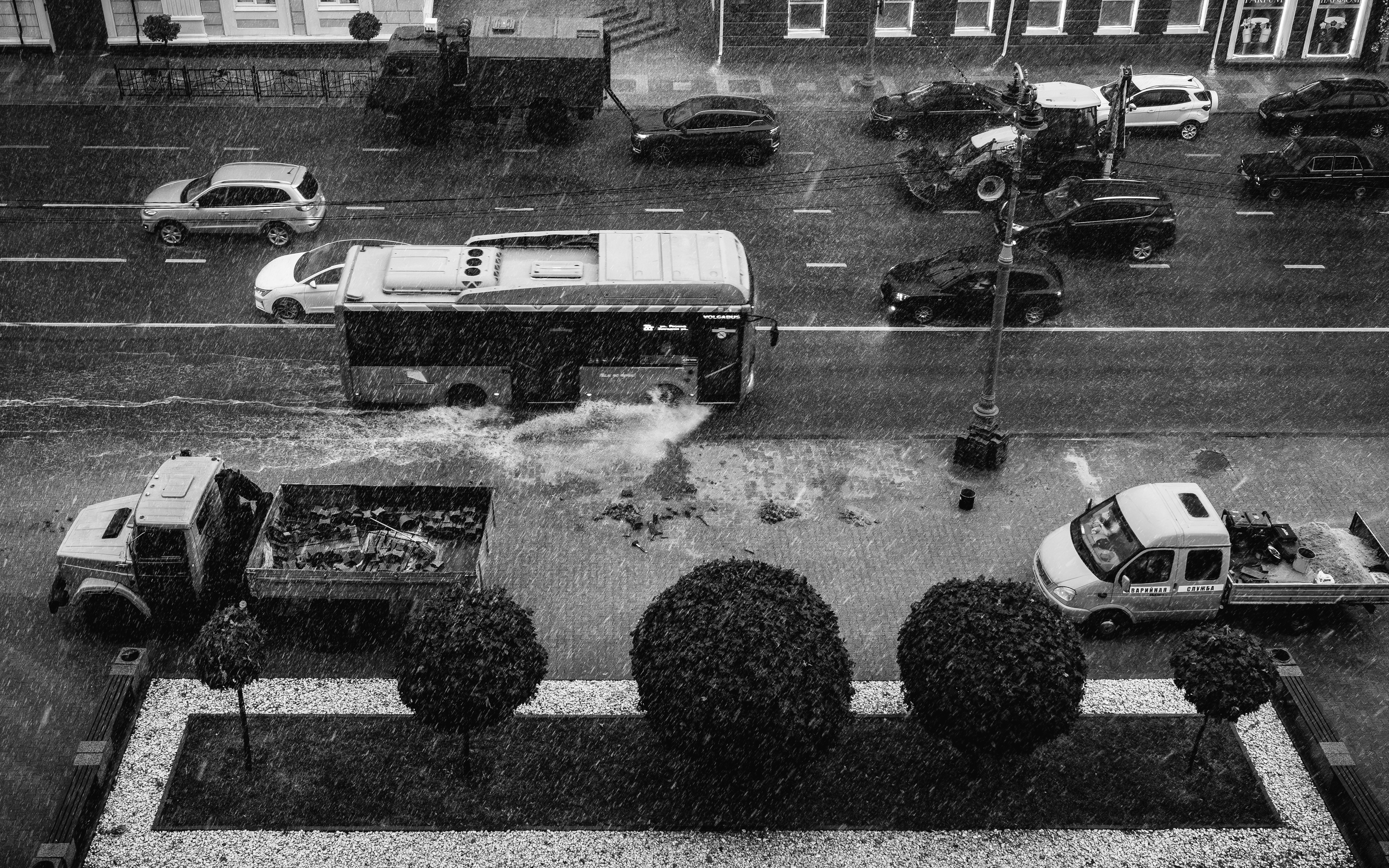 Urban Rainfall: A Quiet Street Scene from Above