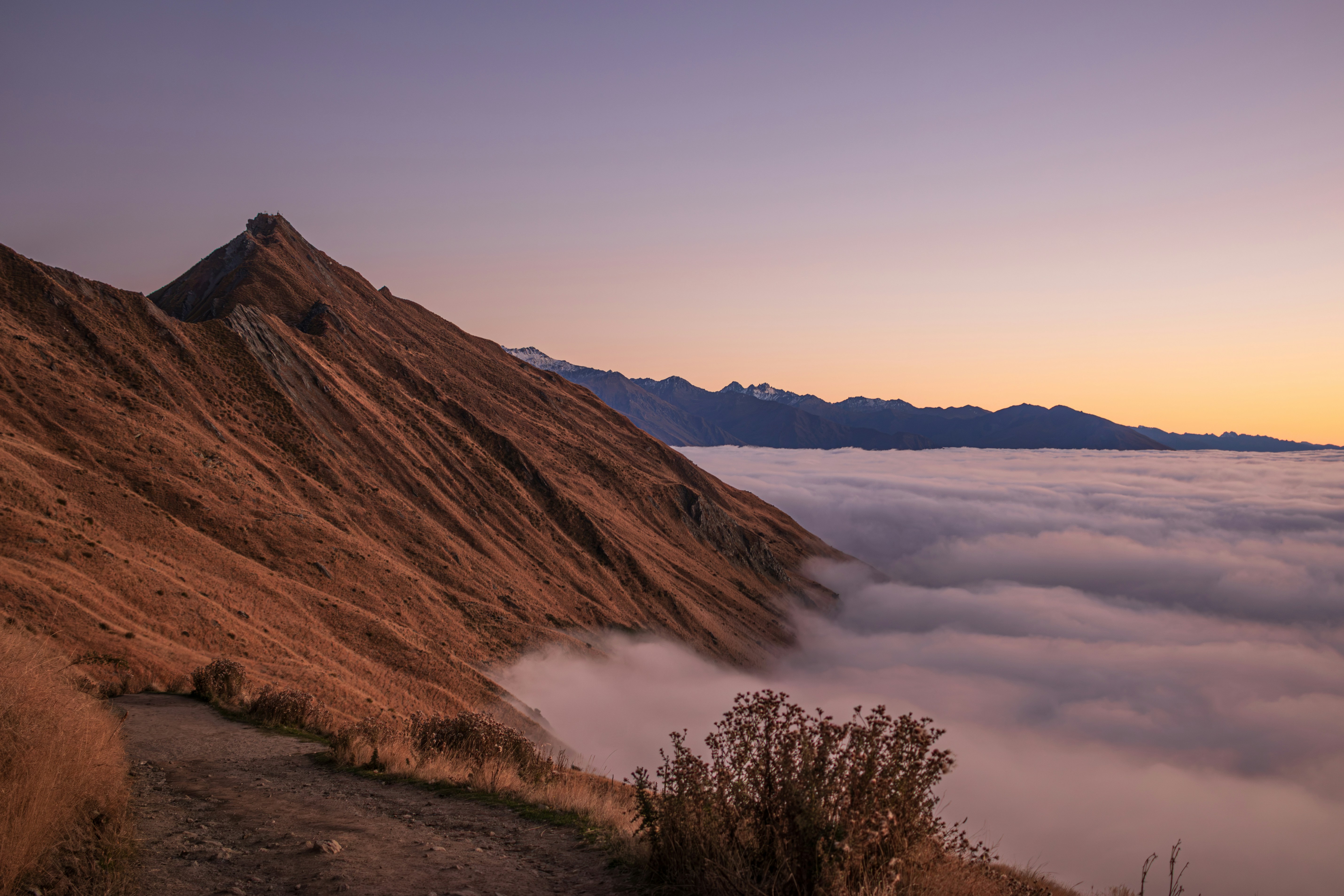 Dawn over a Sea of Clouds from a Mountain Ridge