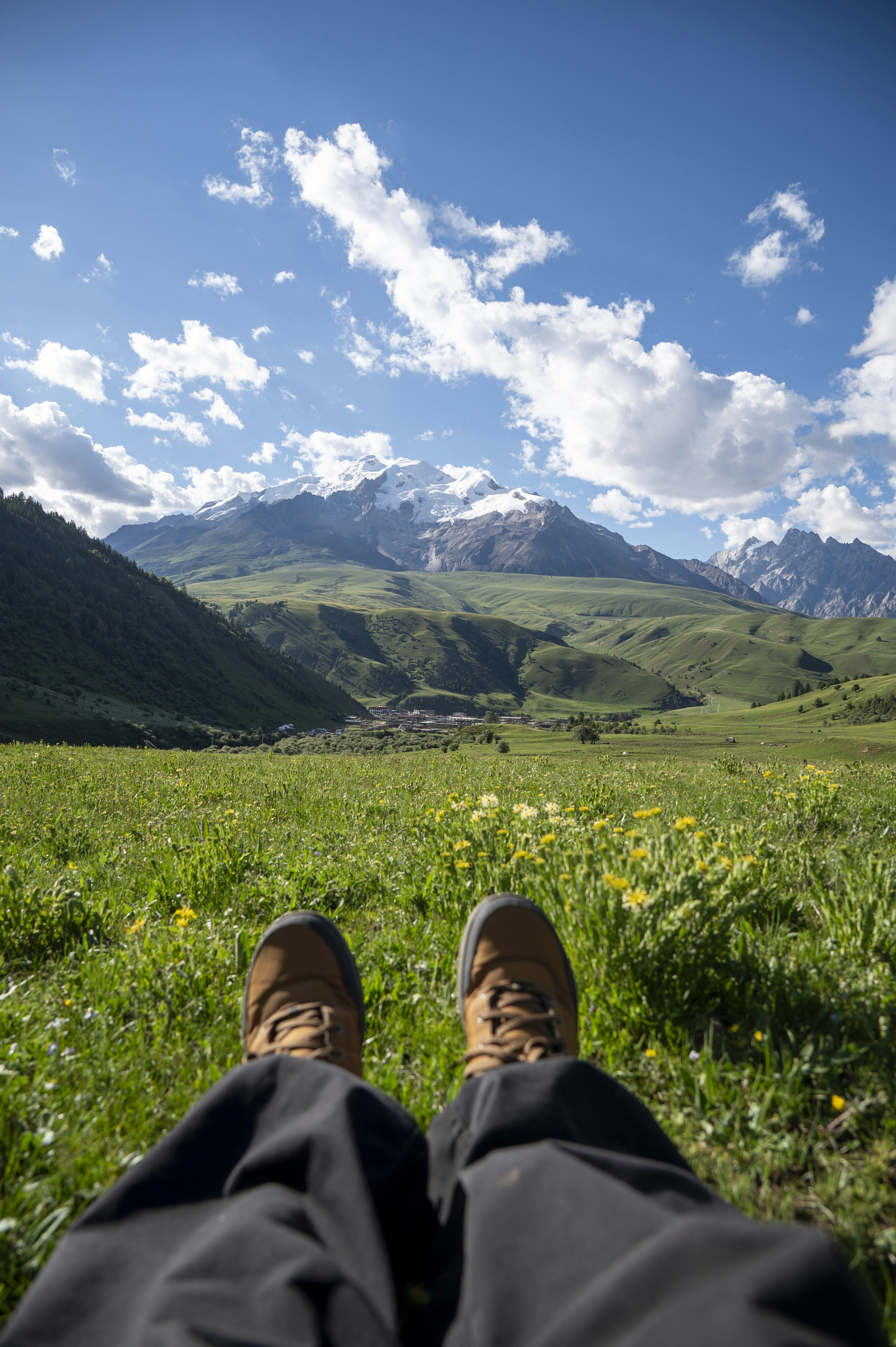 Boots Above the Valley: A Quiet Moment in a Alpine Meadow