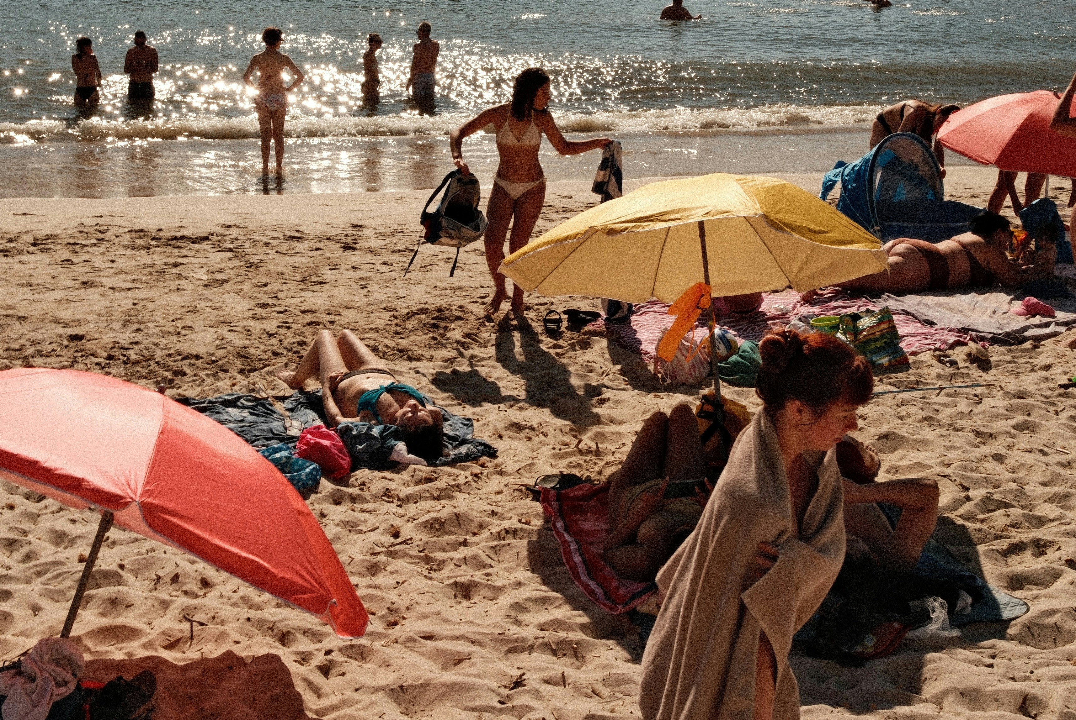 Sunlit Beach Pulse: Umbrellas, Towels, and a Day at the Shore