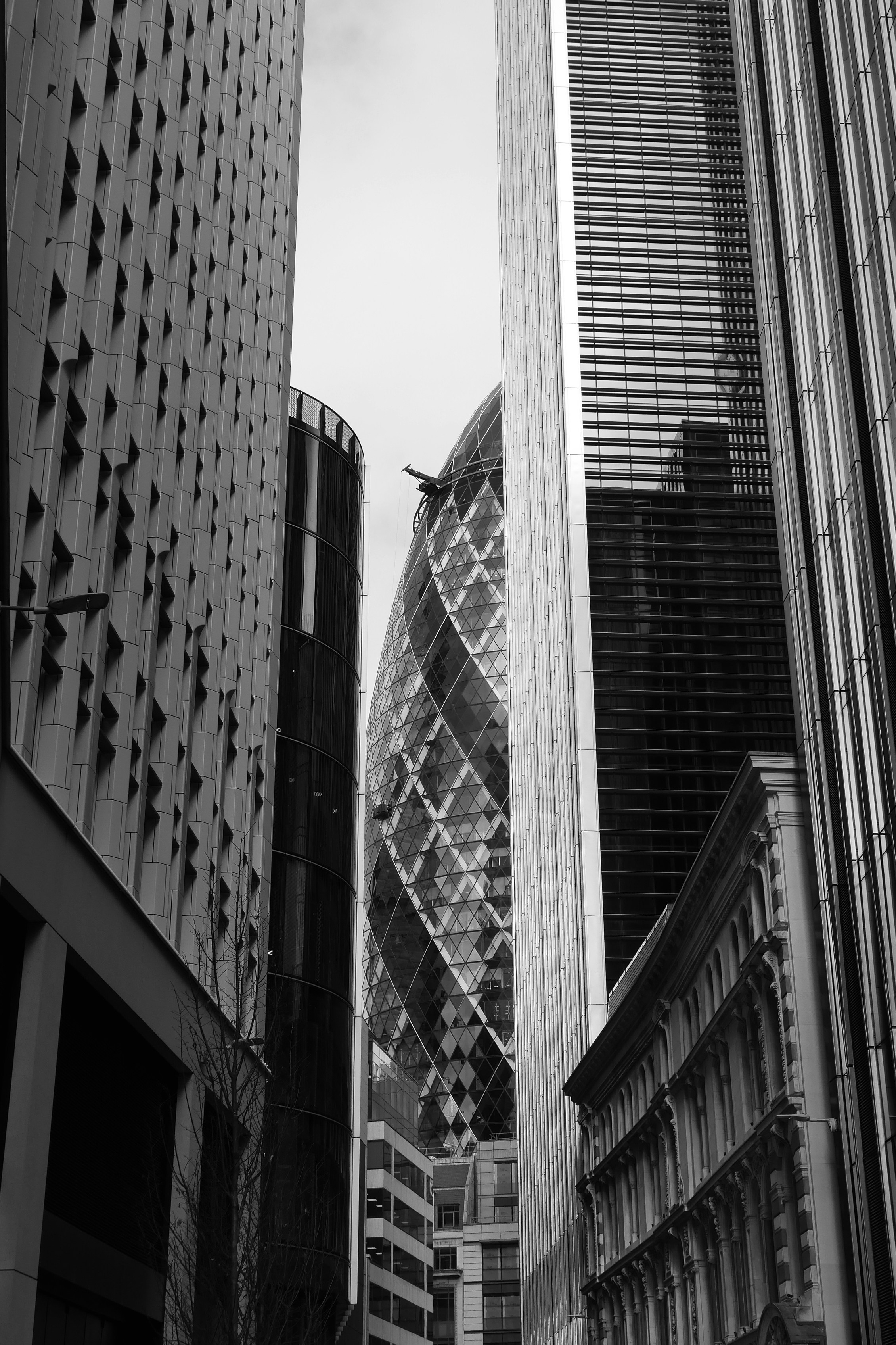 Skyward Geometry: A Narrow Alley Between Skyscrapers