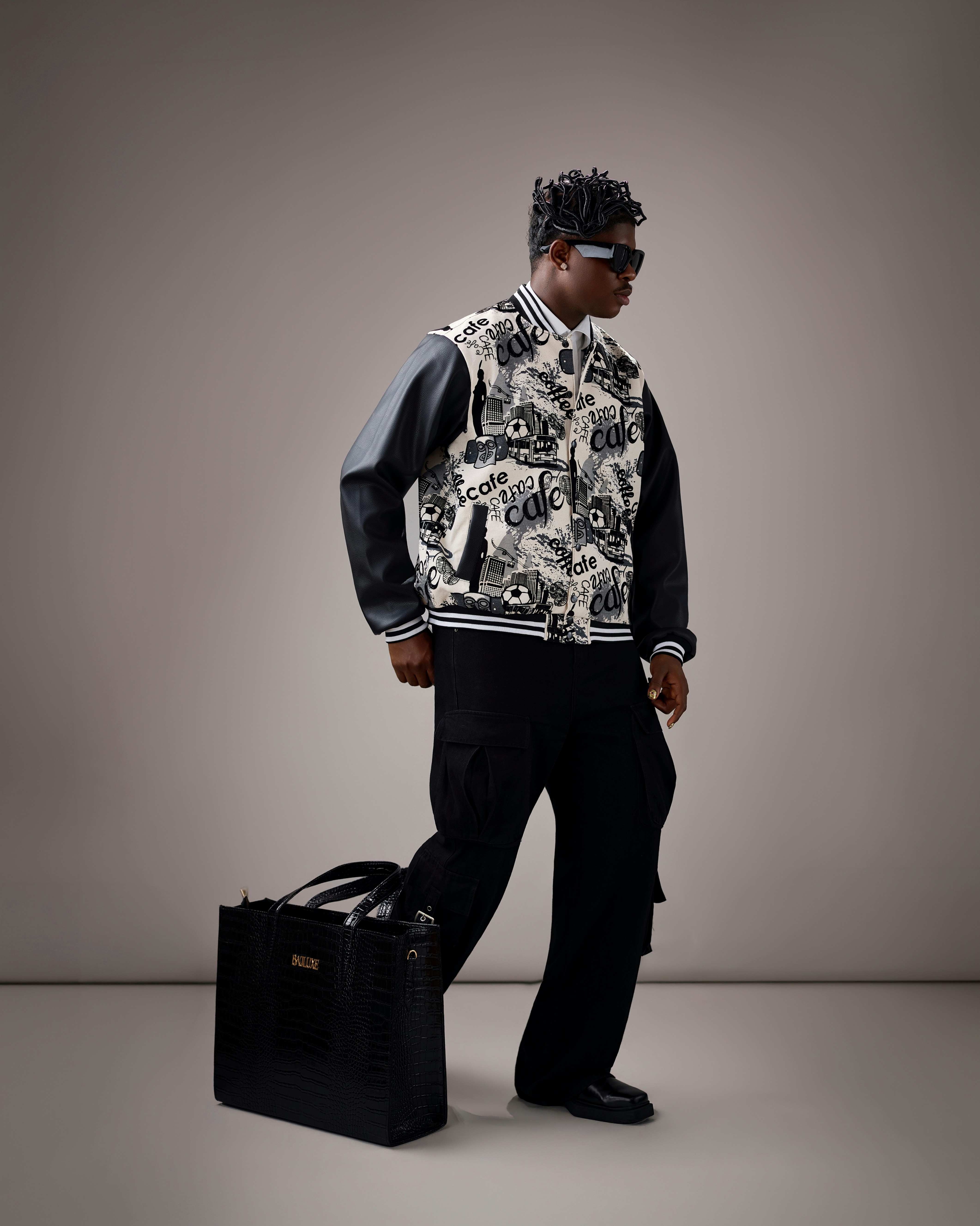 Urban Mosaic: A Stylized Portrait in Mono-Graphic Attire
