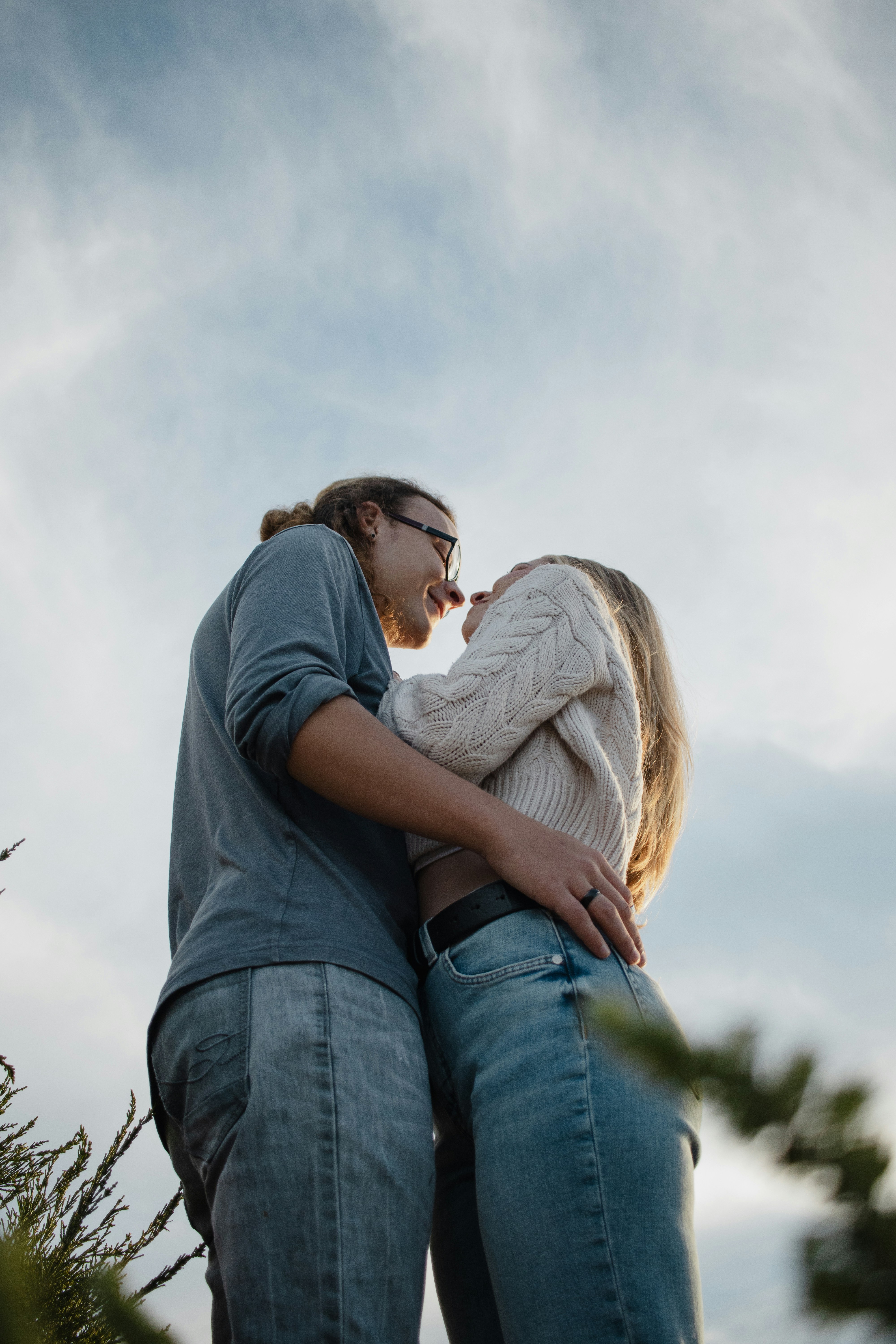  Couple Embrace Under Open Sky