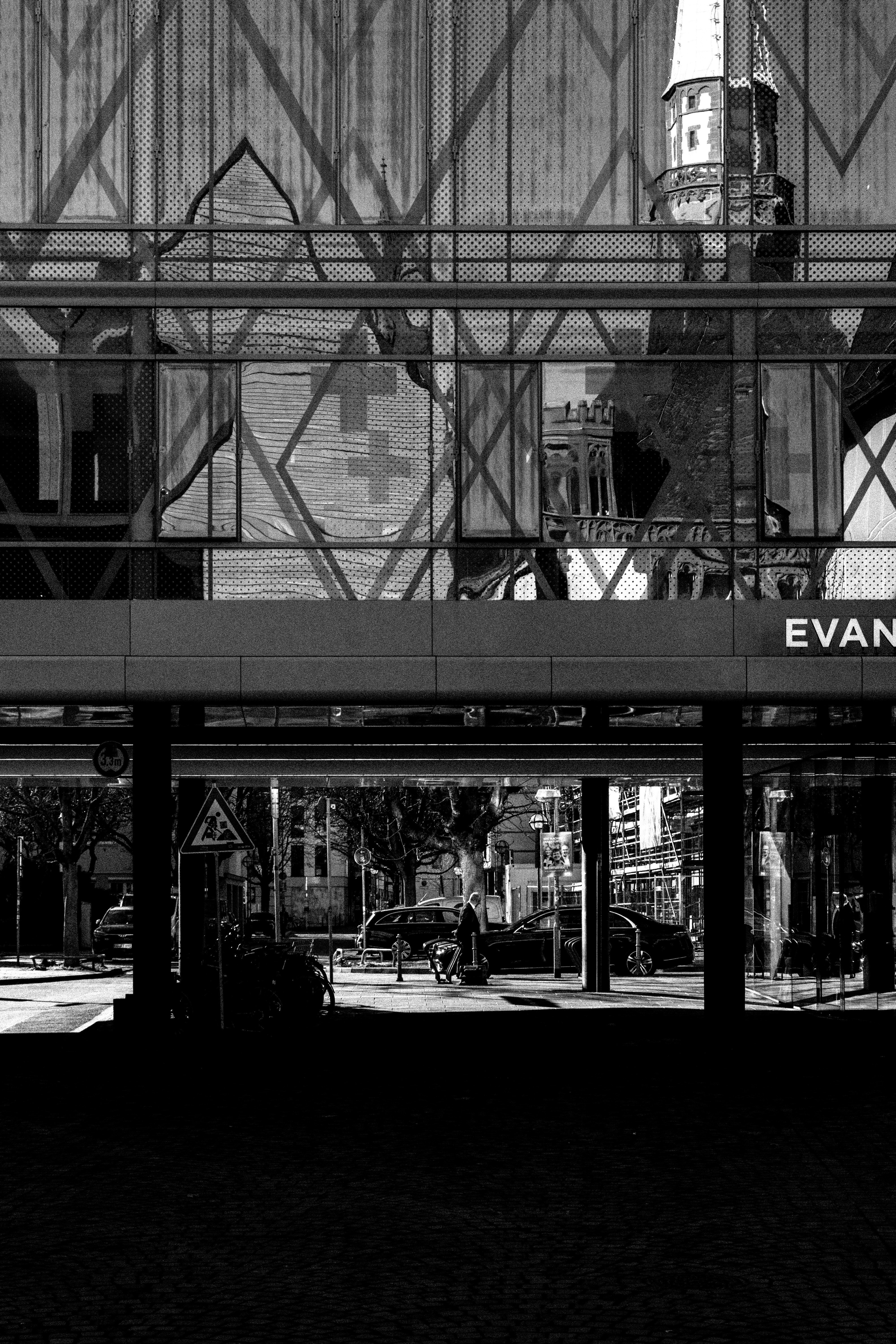 Glassed Facade over Suburban Street Scene