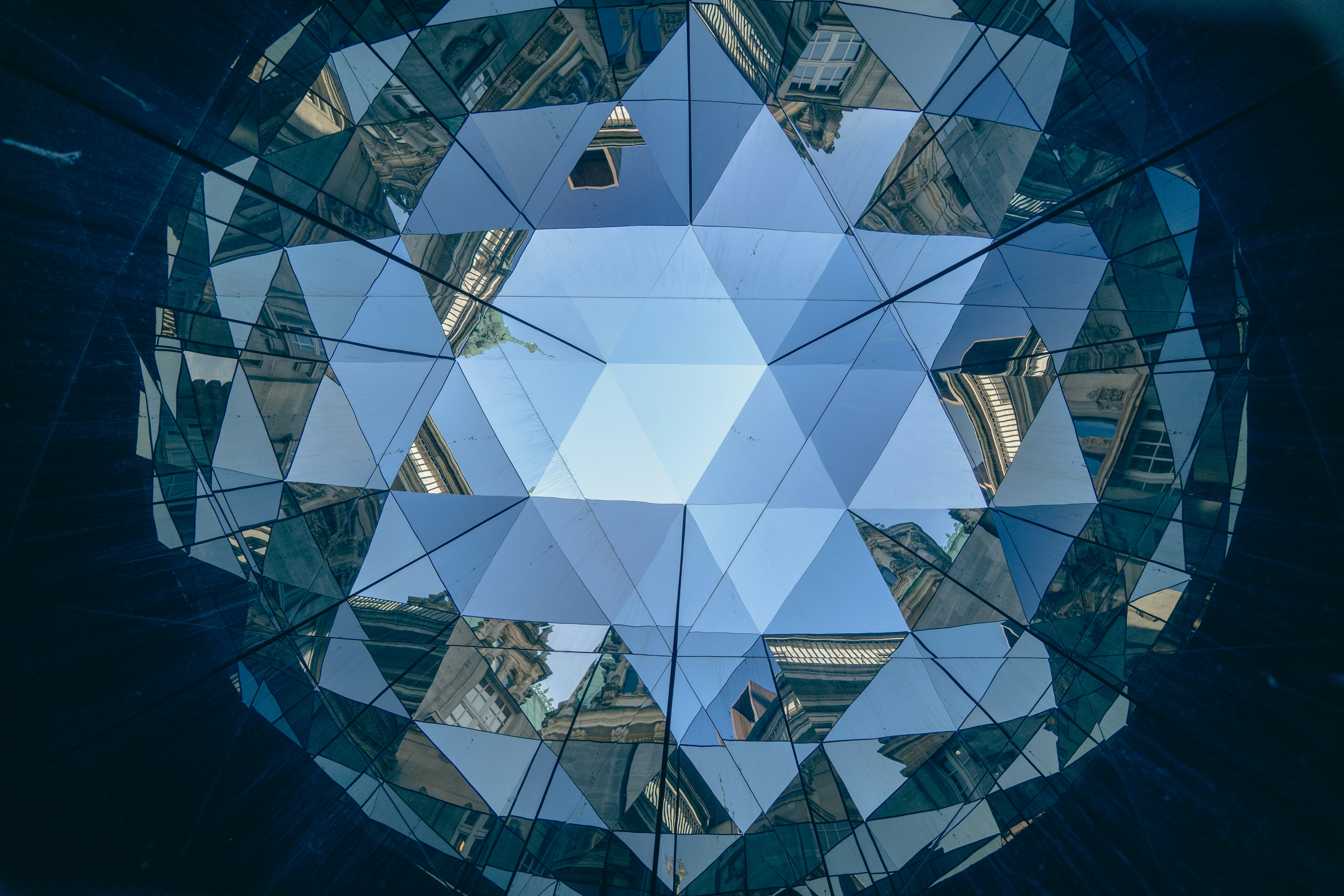 Mirror Mosaic: Faceted Skyward Reflection from an Architectural Dome