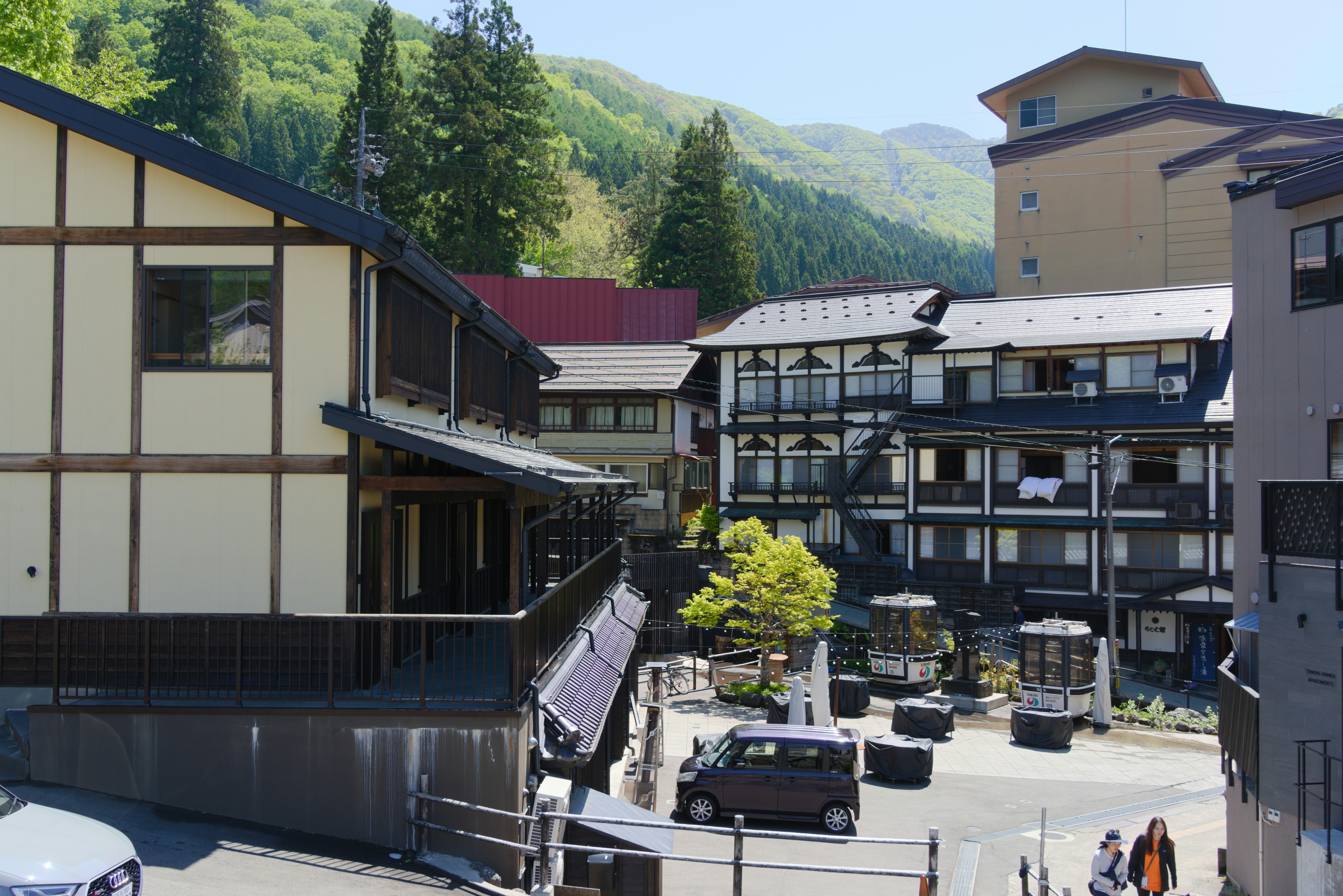 Mountain-town Courtyard Between Timbered Inns
