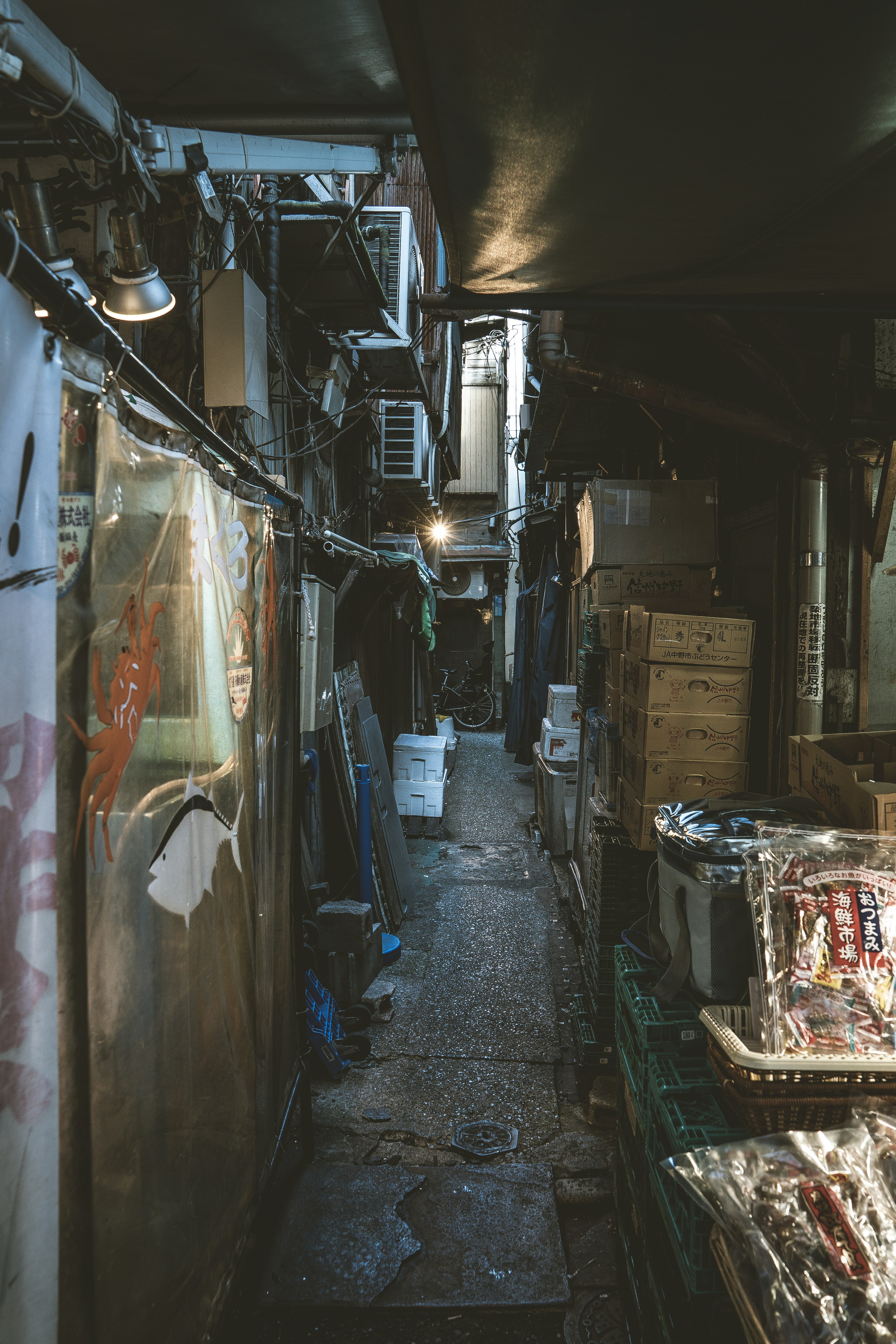 Midnight Passage: A Neon-Quiet Alley of Boxes and Steam