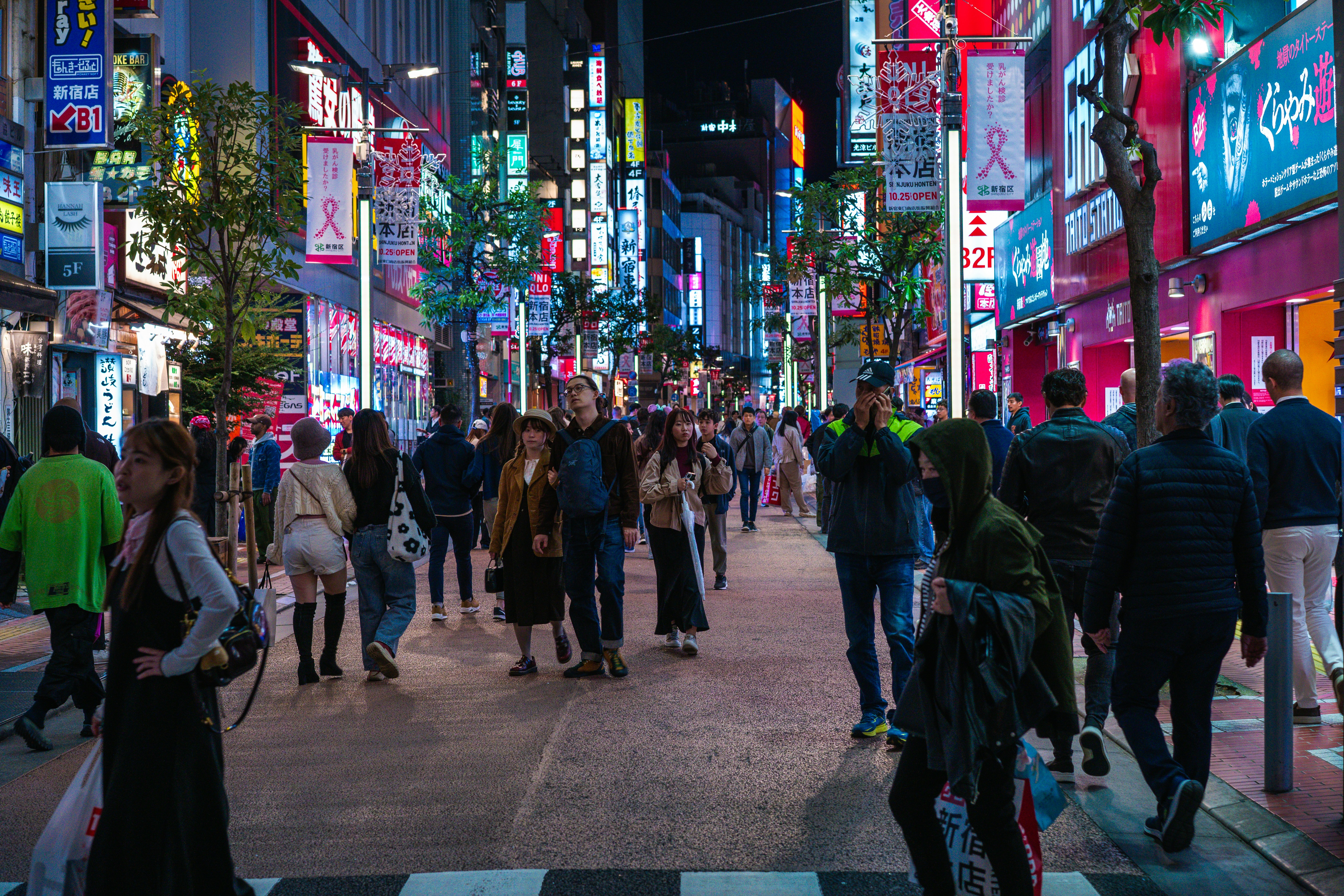 Neon Pulse on a Crowded Night Street